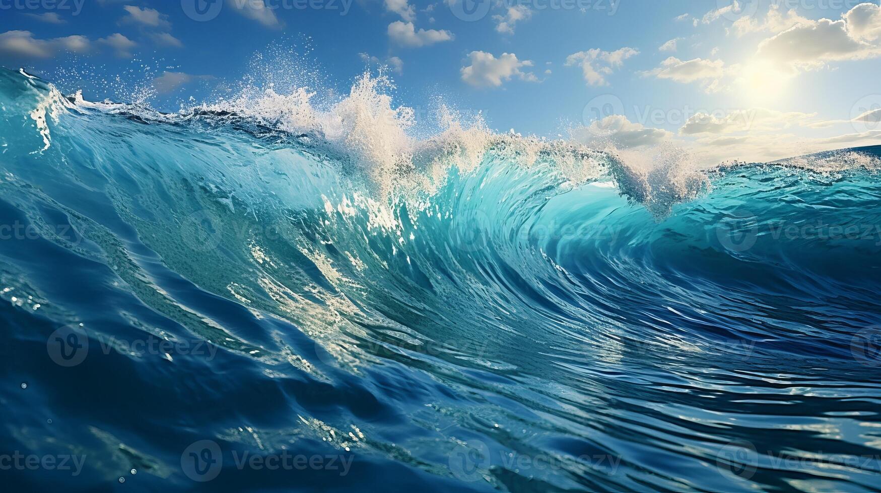 AI generated Blue ocean wave with splashes and sun. 3d render ...