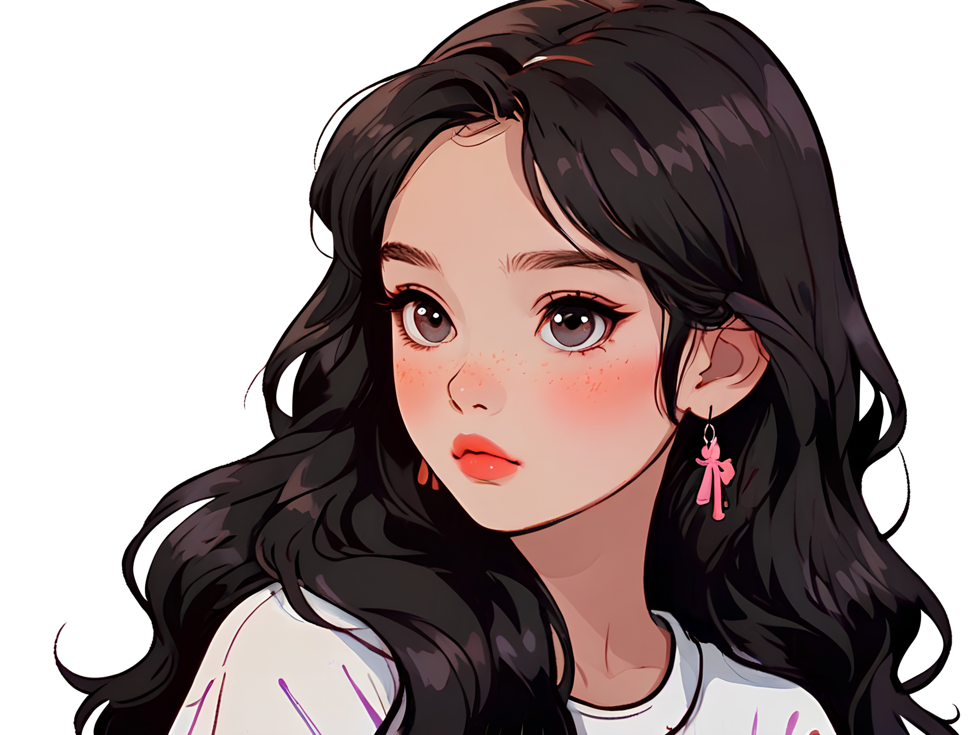 Beautiful Young Anime Girl Character With Dark Hair And Brown Eyes Isolated Sticker With White