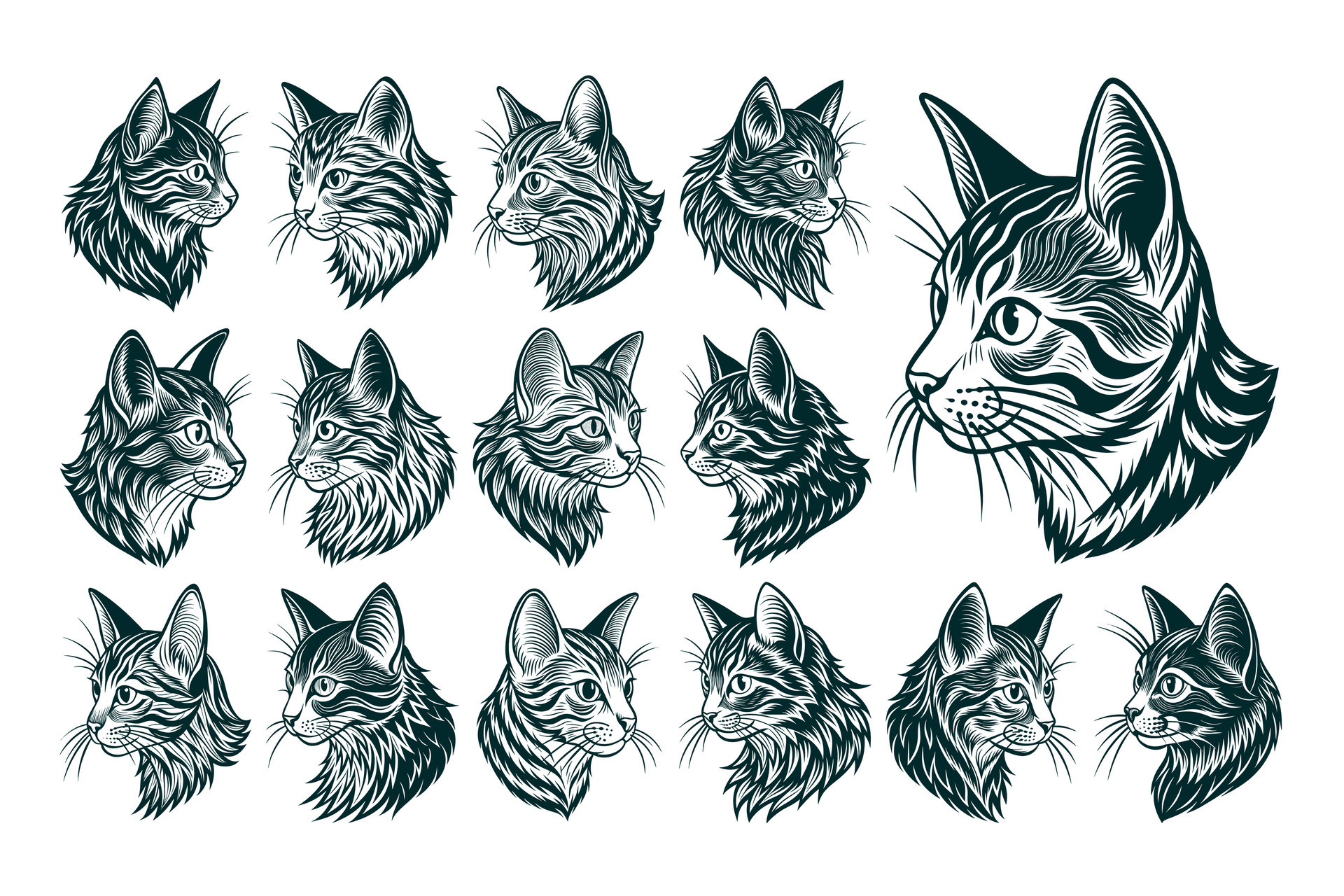 AI generated Hand drawing side view of american curl cat head design vector set 41484631 Vector ...