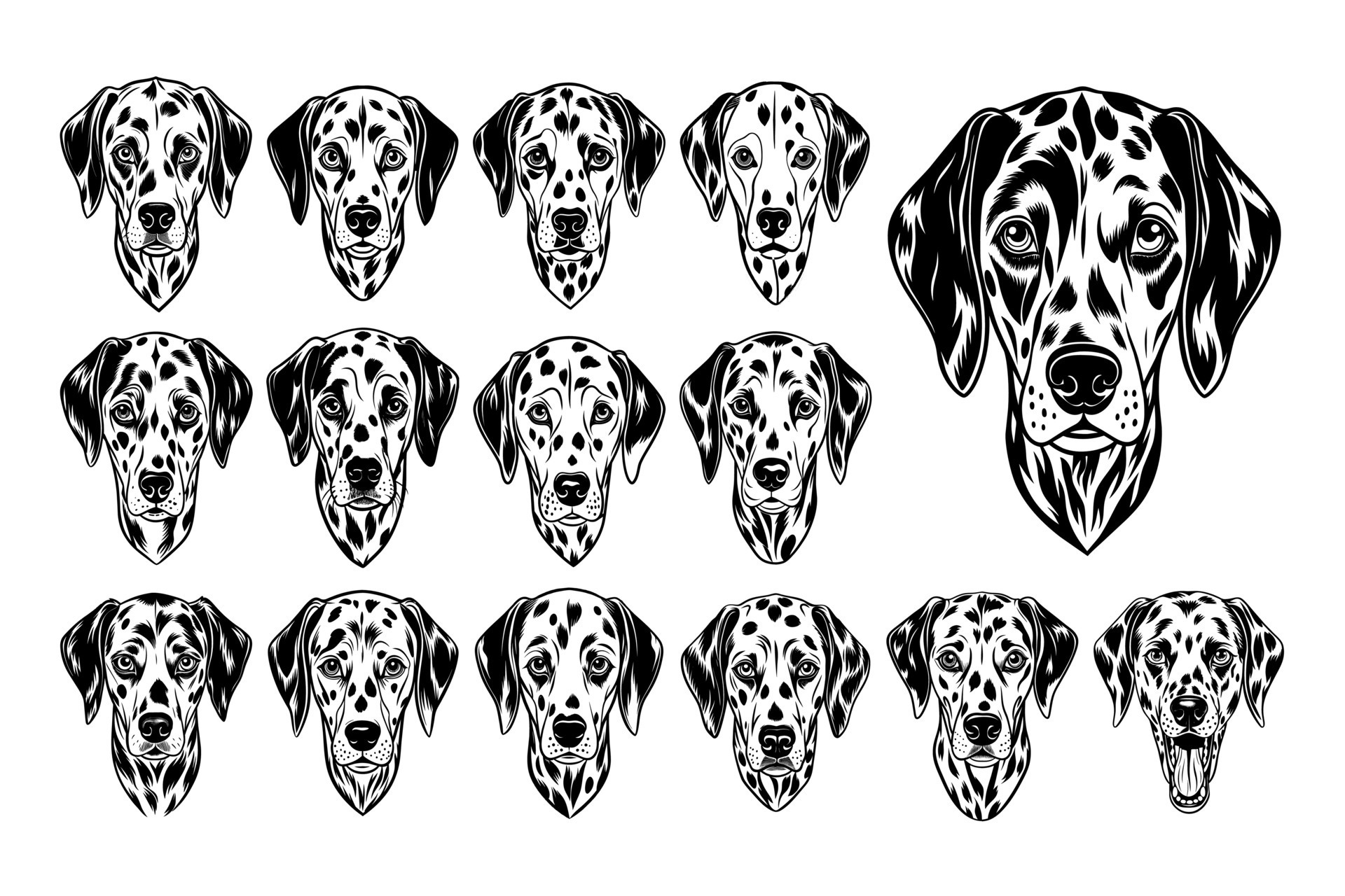AI generated Front view of dalmatian dog face head sticker design set ...