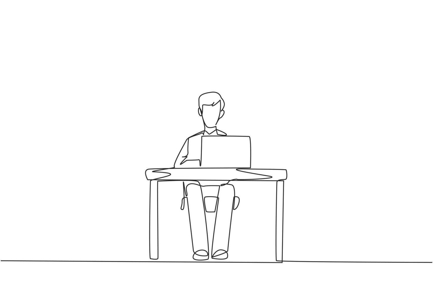 Continuous one line drawing businessman sitting and typing on laptop ...