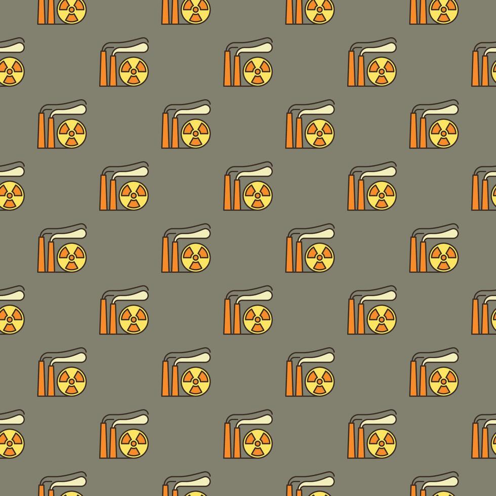 Nuclear Power Generator With Smoke Pipes Vector Radiation Colored Seamless Pattern 41485780