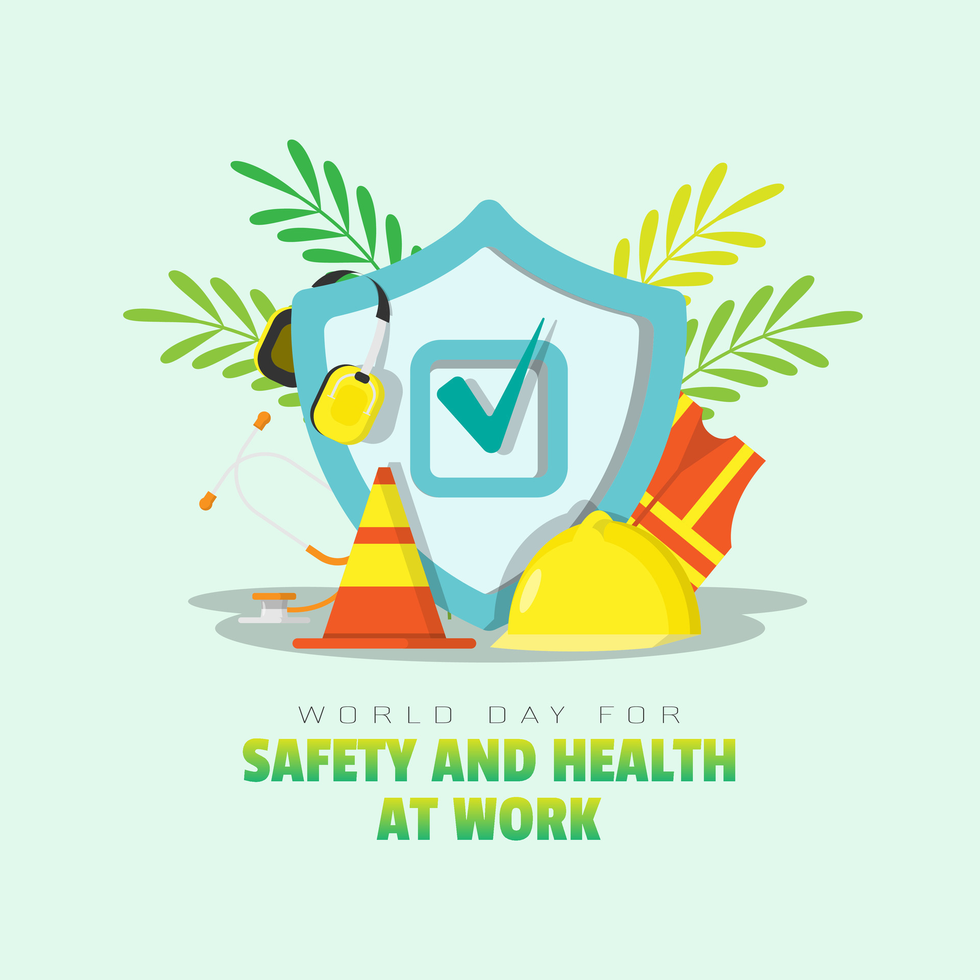 World Day For Safety And Health At Work Poster With Various Kinds Of