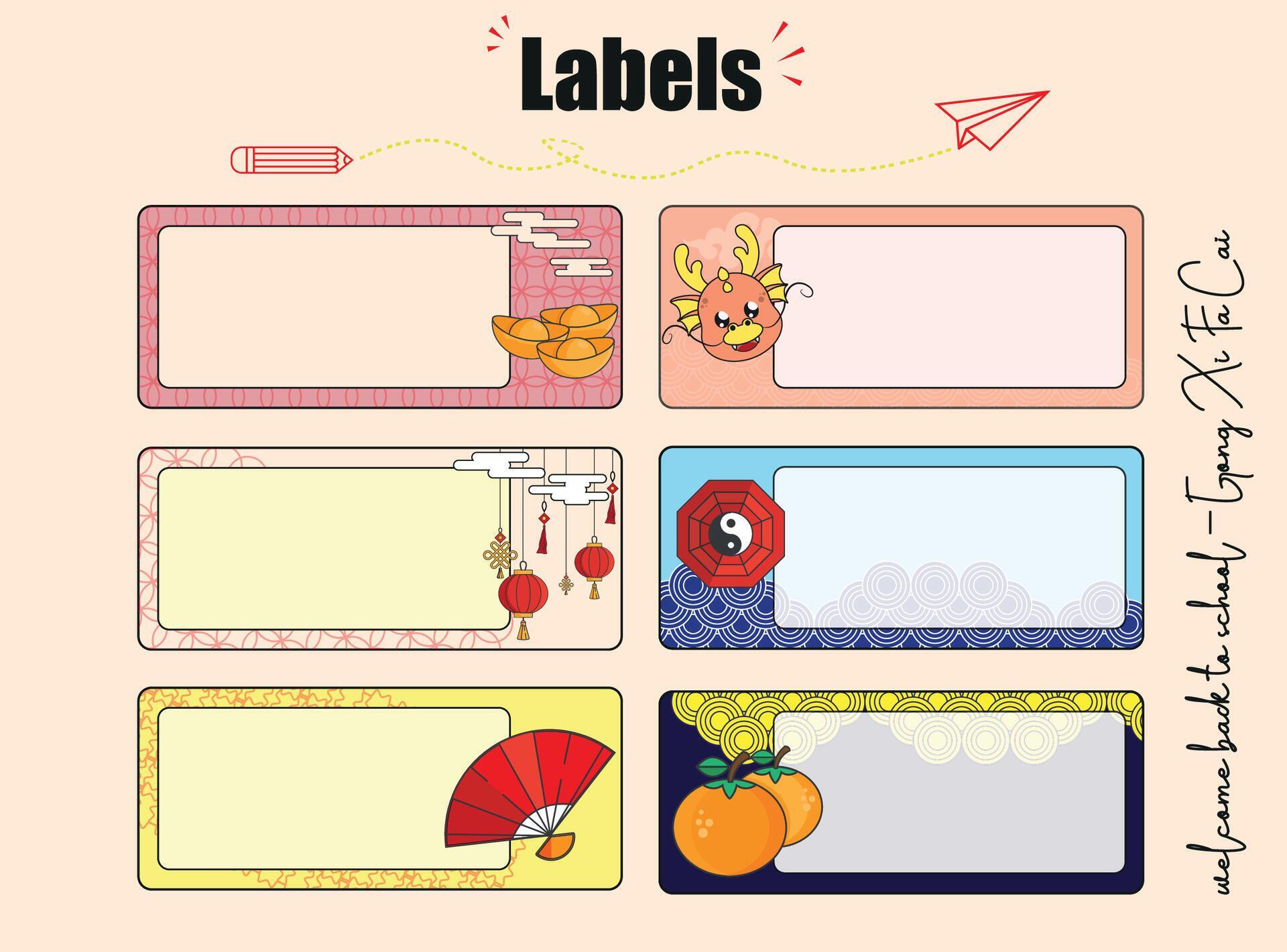 Notebook Labels Vector Template Design. School Book Labels Template ...