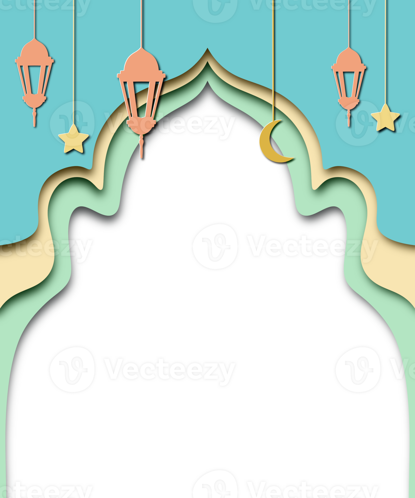 3d Ramadan background with pastel paper cutout style. Window, lantern ...