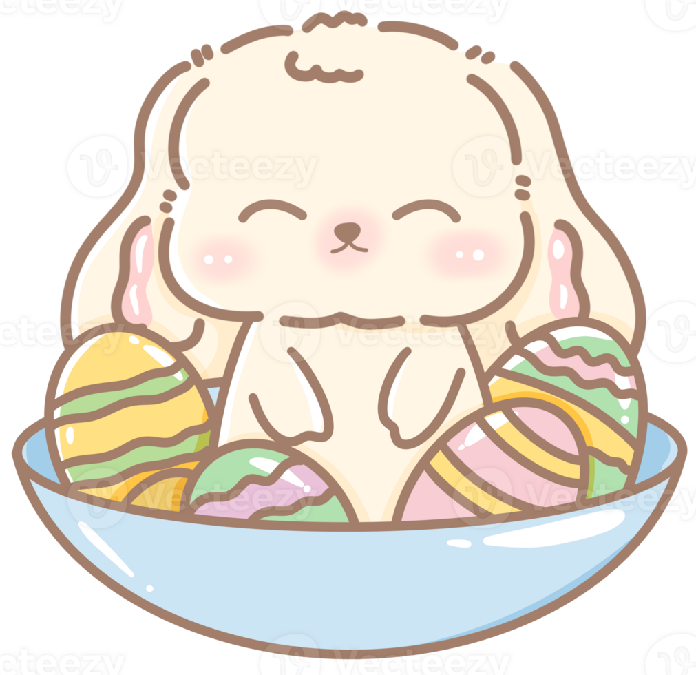 Handdrawn illustration Cute kawaii white rabbit bunny easter clipart ...