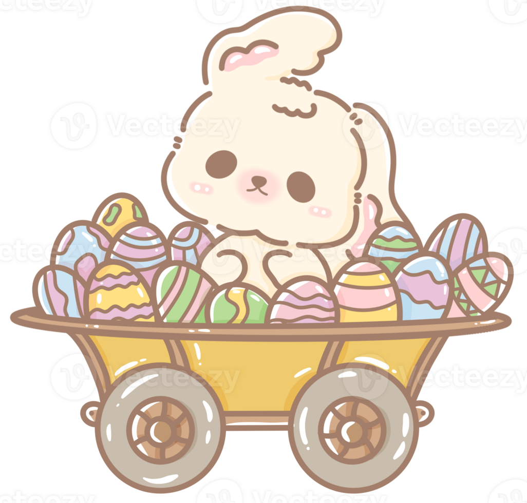 Handdrawn illustration Cute kawaii white rabbit bunny easter clipart ...