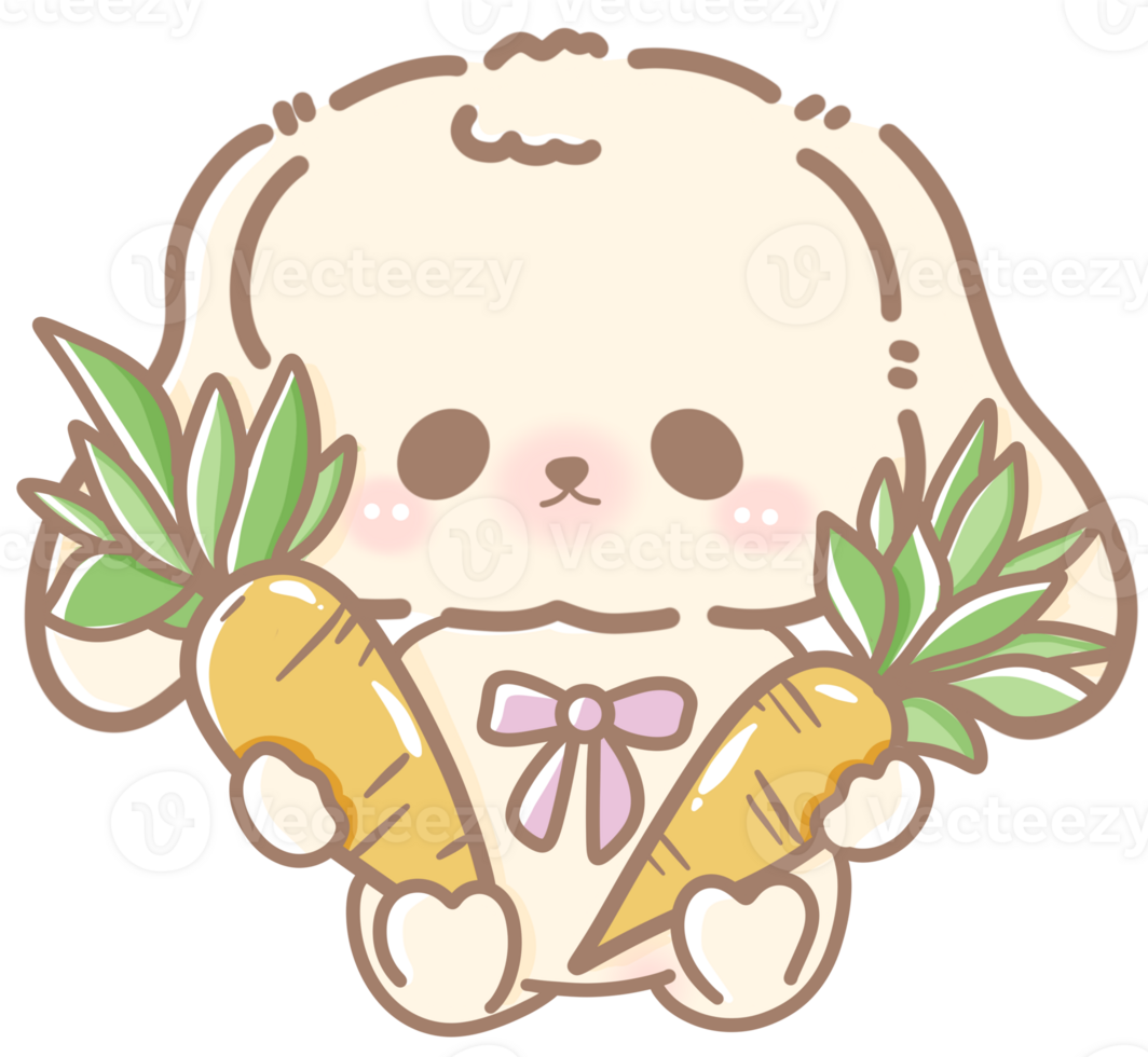 Handdrawn illustration Cute kawaii white rabbit bunny easter clipart ...