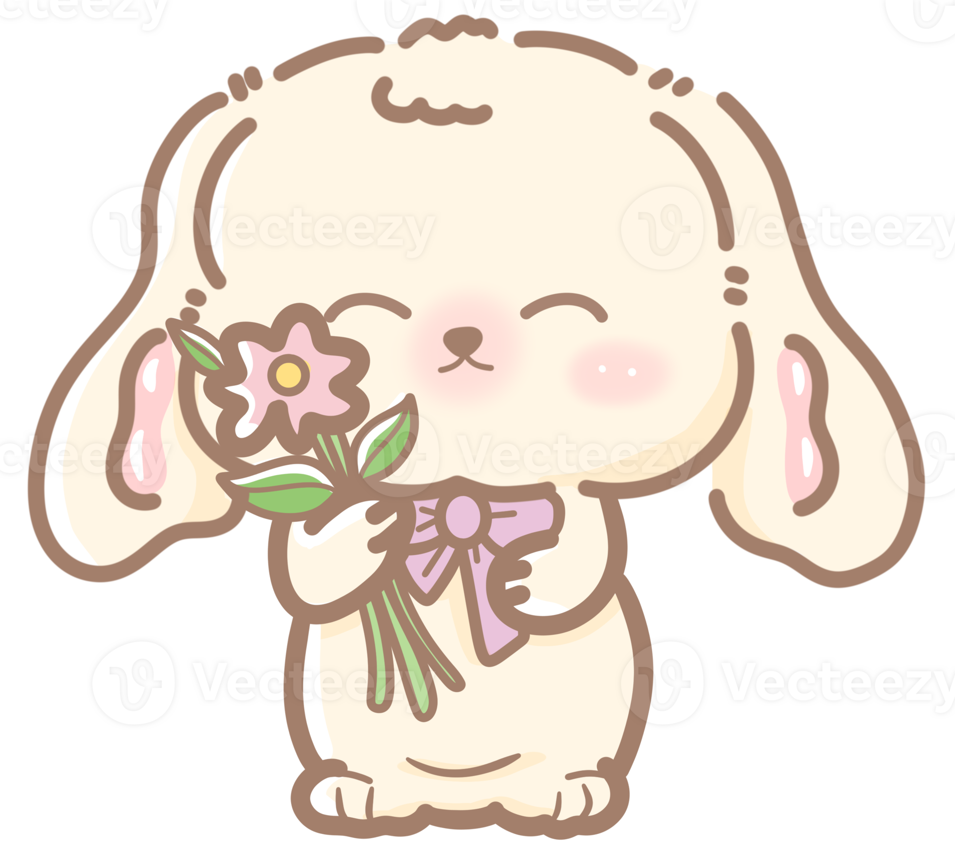 Handdrawn illustration Cute kawaii white rabbit bunny easter clipart ...