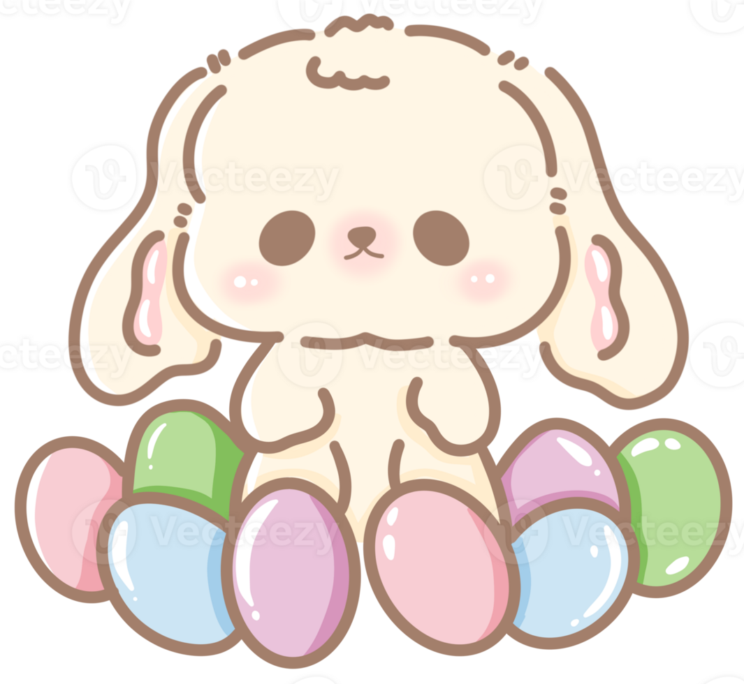Handdrawn illustration Cute kawaii white rabbit bunny easter clipart ...