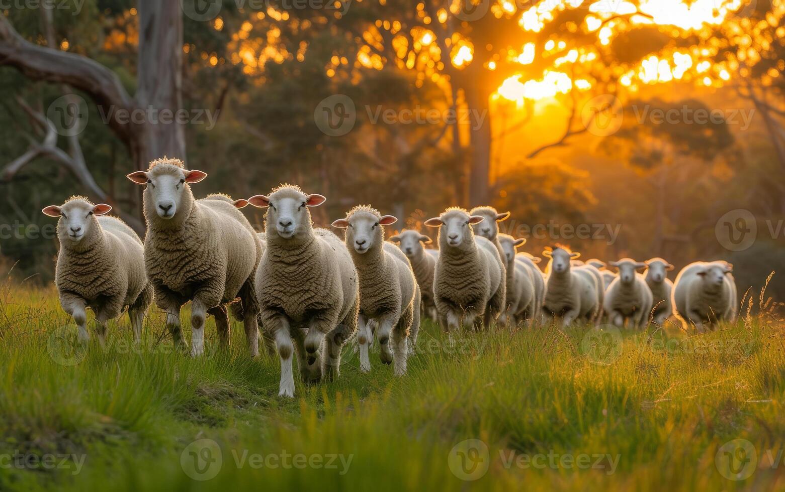 AI generated Many sheep walking in a grassy field. Mob of sheep running ... AI generated Many sheep walking in a grassy field. Mob of sheep running ...