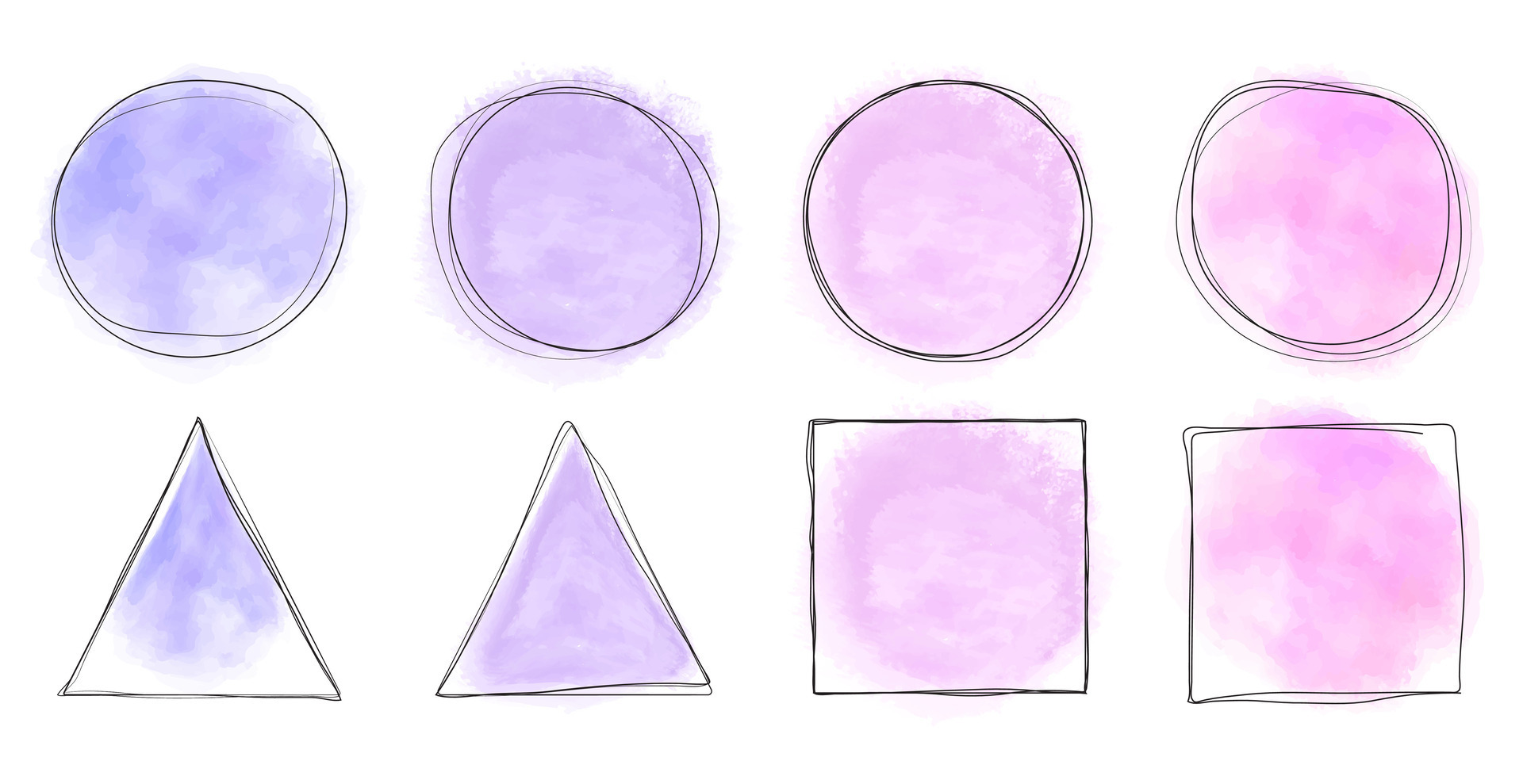 Set of Watercolor Geometric Shapes of Circle, Rectangle and Triangle ...