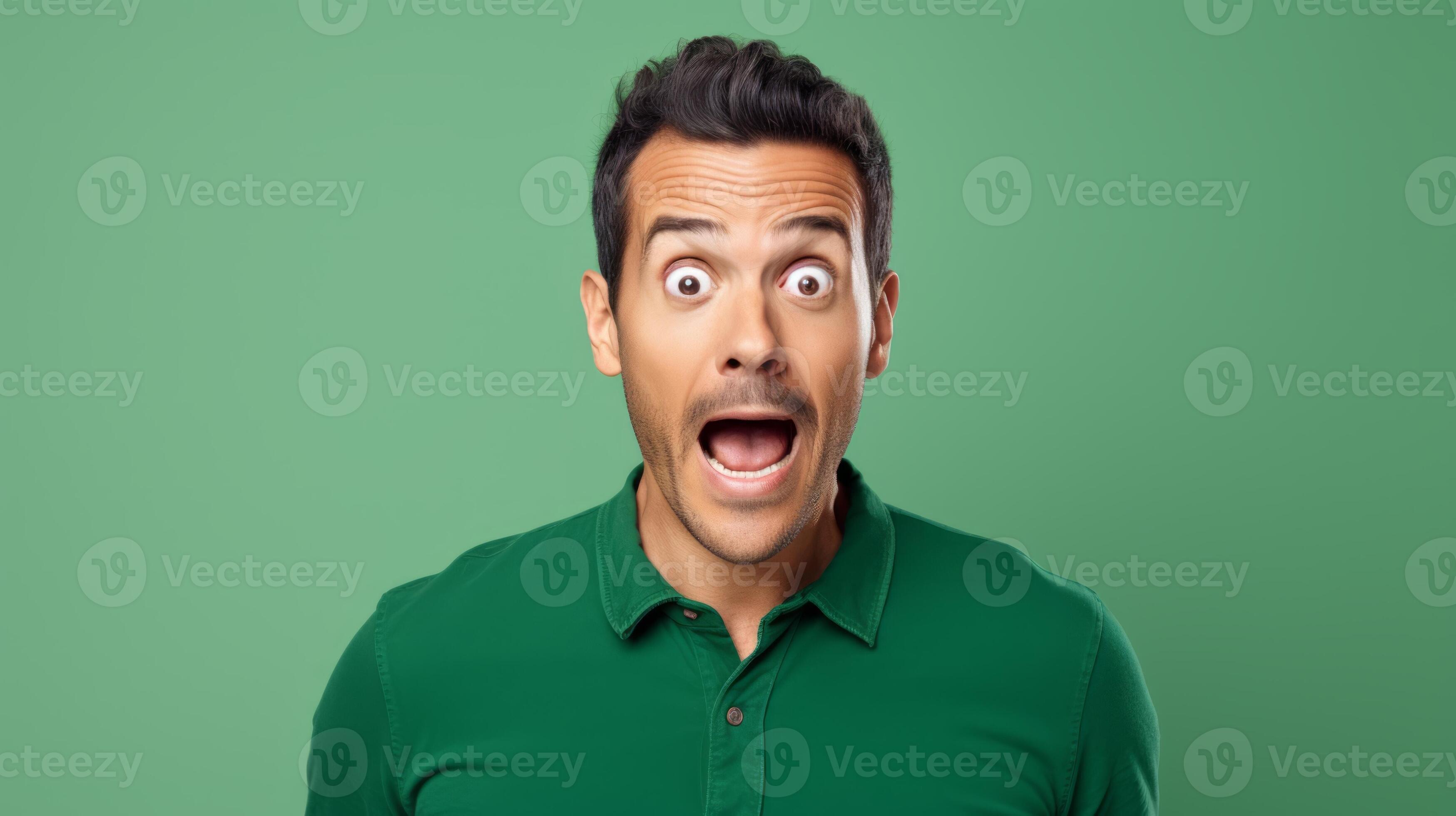 AI generated Man with shocked expression, open mouth, wide eyes ...