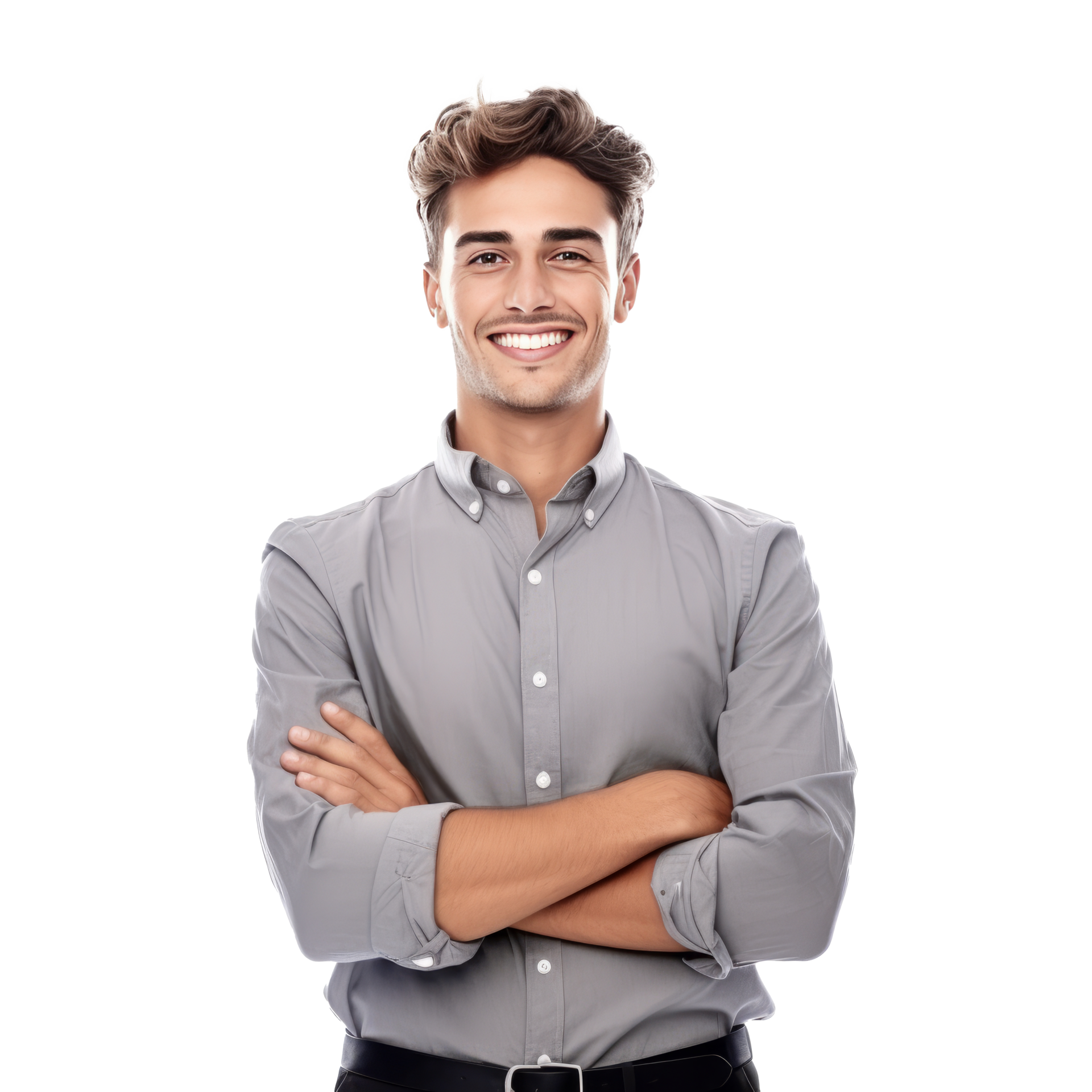 Ai Generated Portrait Of Handsome Smiling Young Man With Folded Arms Isolated 41642159 Png