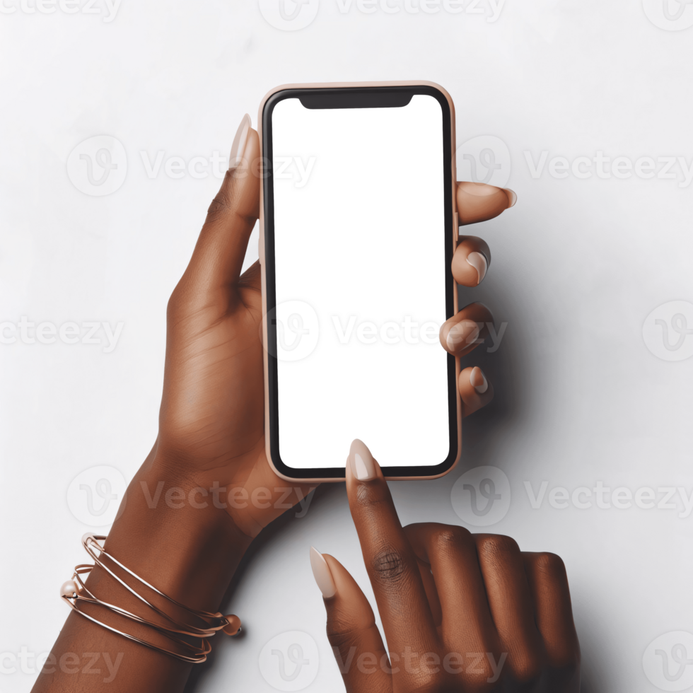Ai Generated Female Hands Holding Smartphone With Blank Screen