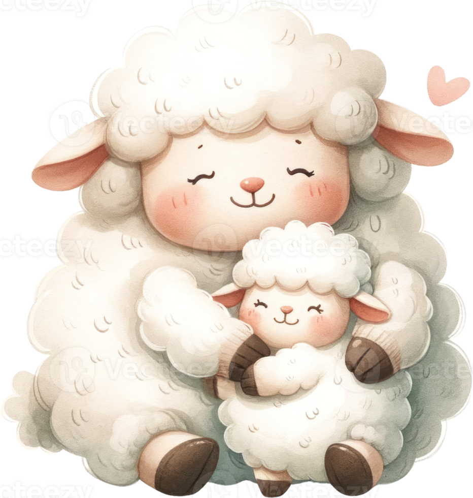 Ai Generated Snuggly Sheep Mother And Lamb Illustration A Snuggly Moment Between A Sheep And