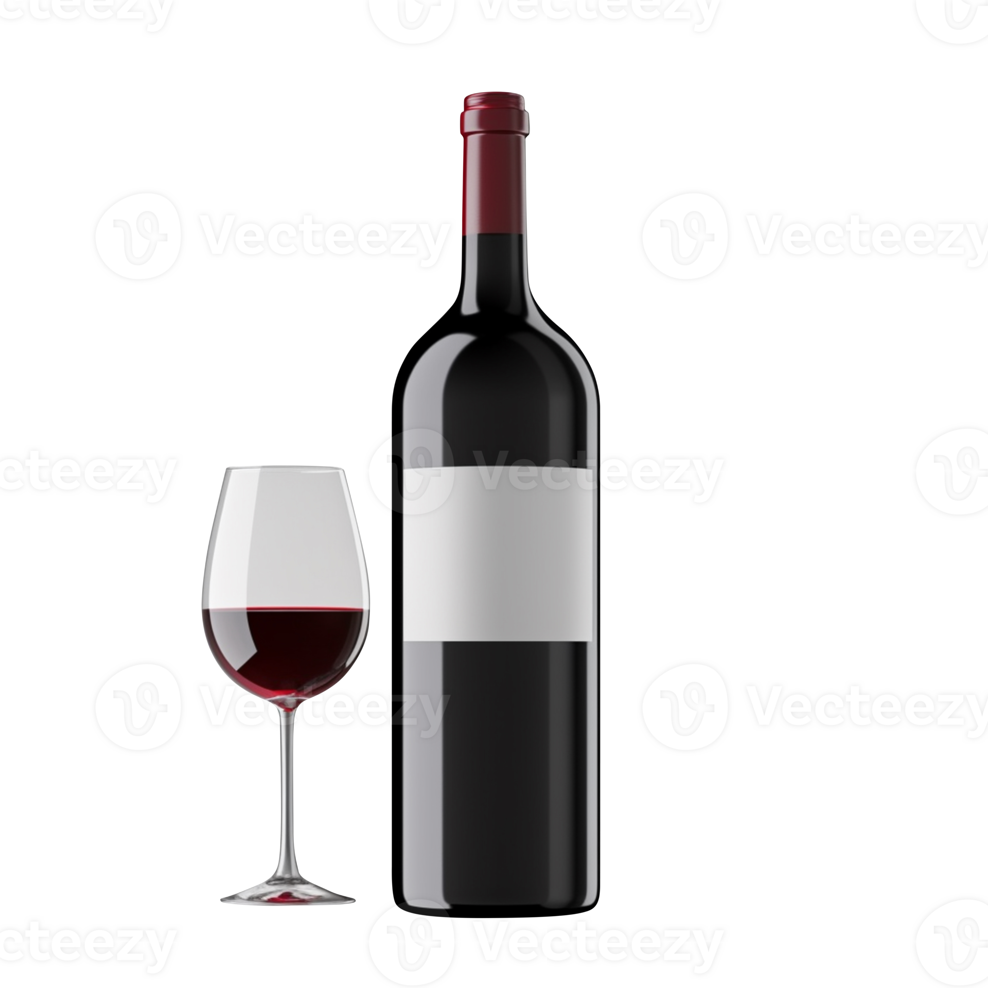 AI generated A bottle of red wine with a glass of wine isolated on transparent background ...