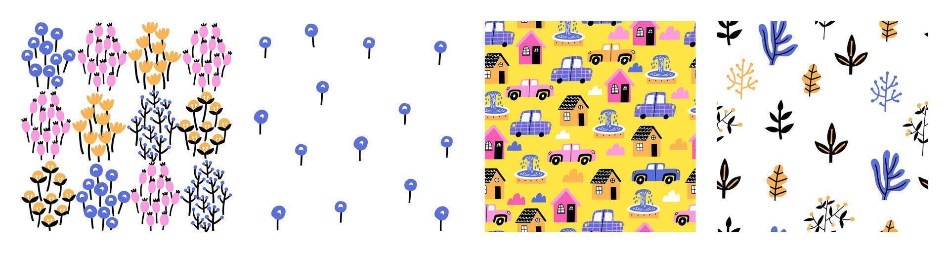 A set of bright patterns with spring motifs. Vector illustration in ...