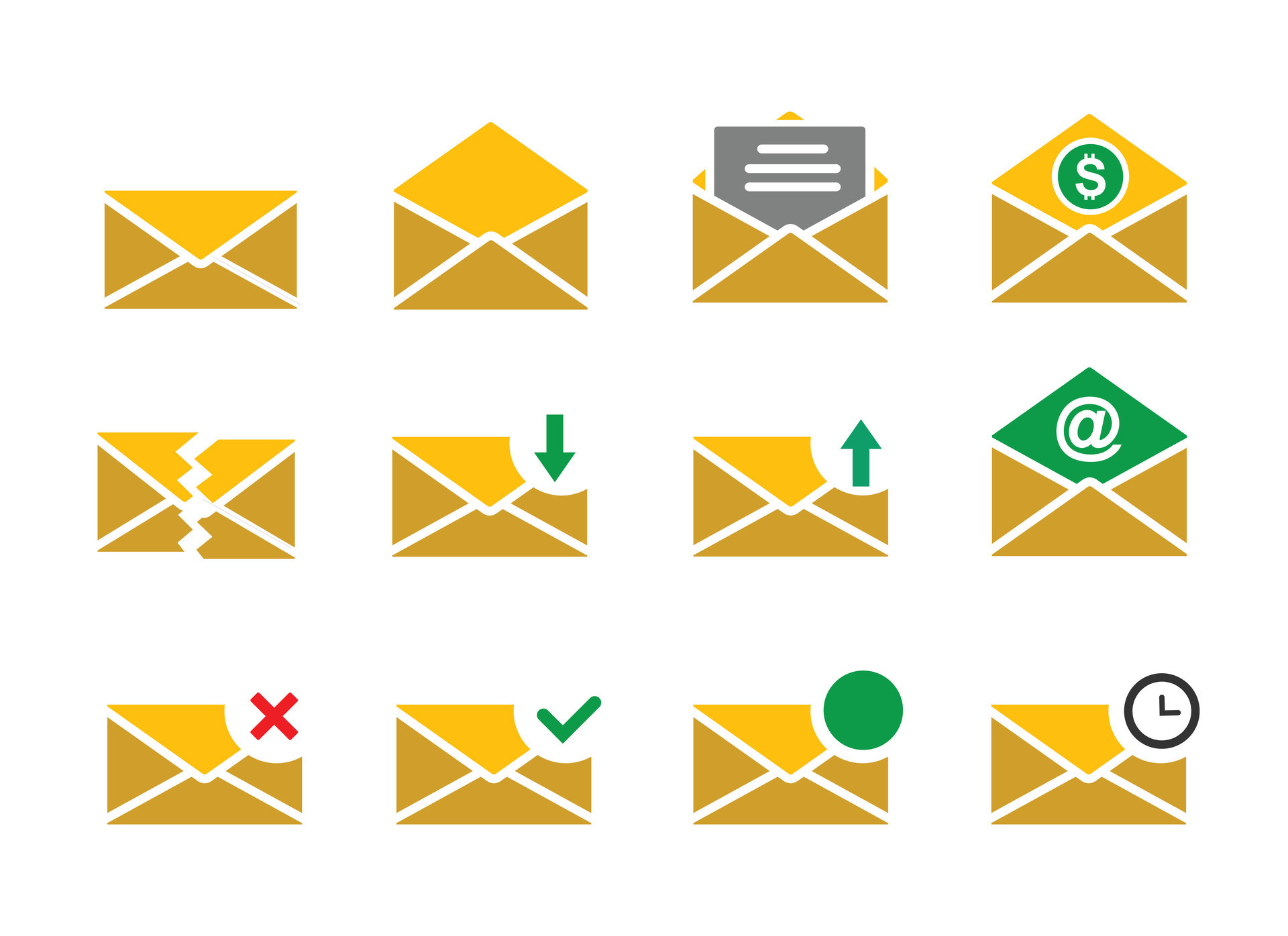 Message envelope icon set 41660028 Vector Art at Vecteezy