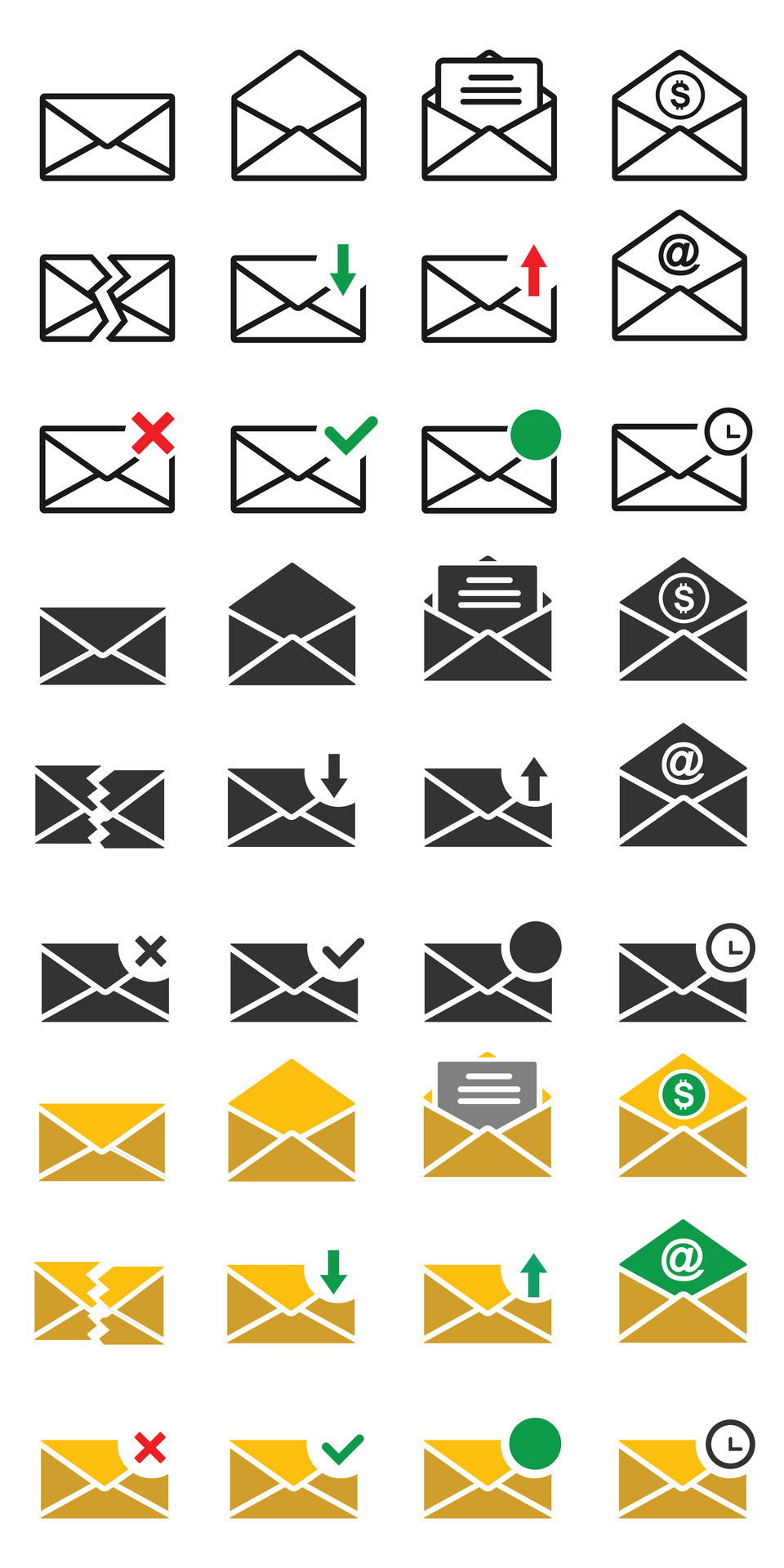Message envelope icon set 41660071 Vector Art at Vecteezy
