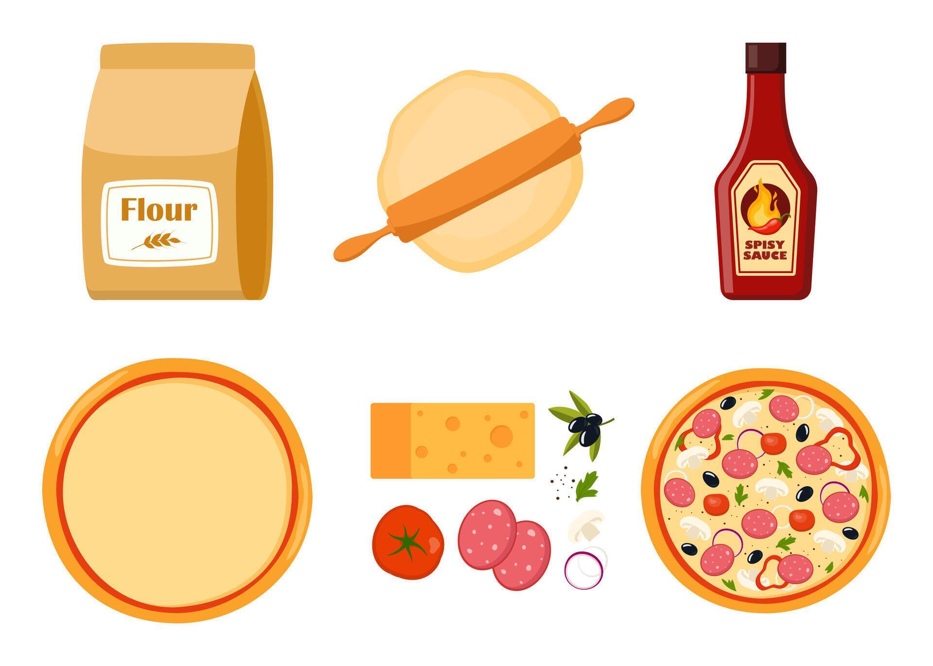 Pizza cooking steps. Easy recipe for homemade Italian food. Salami and ...