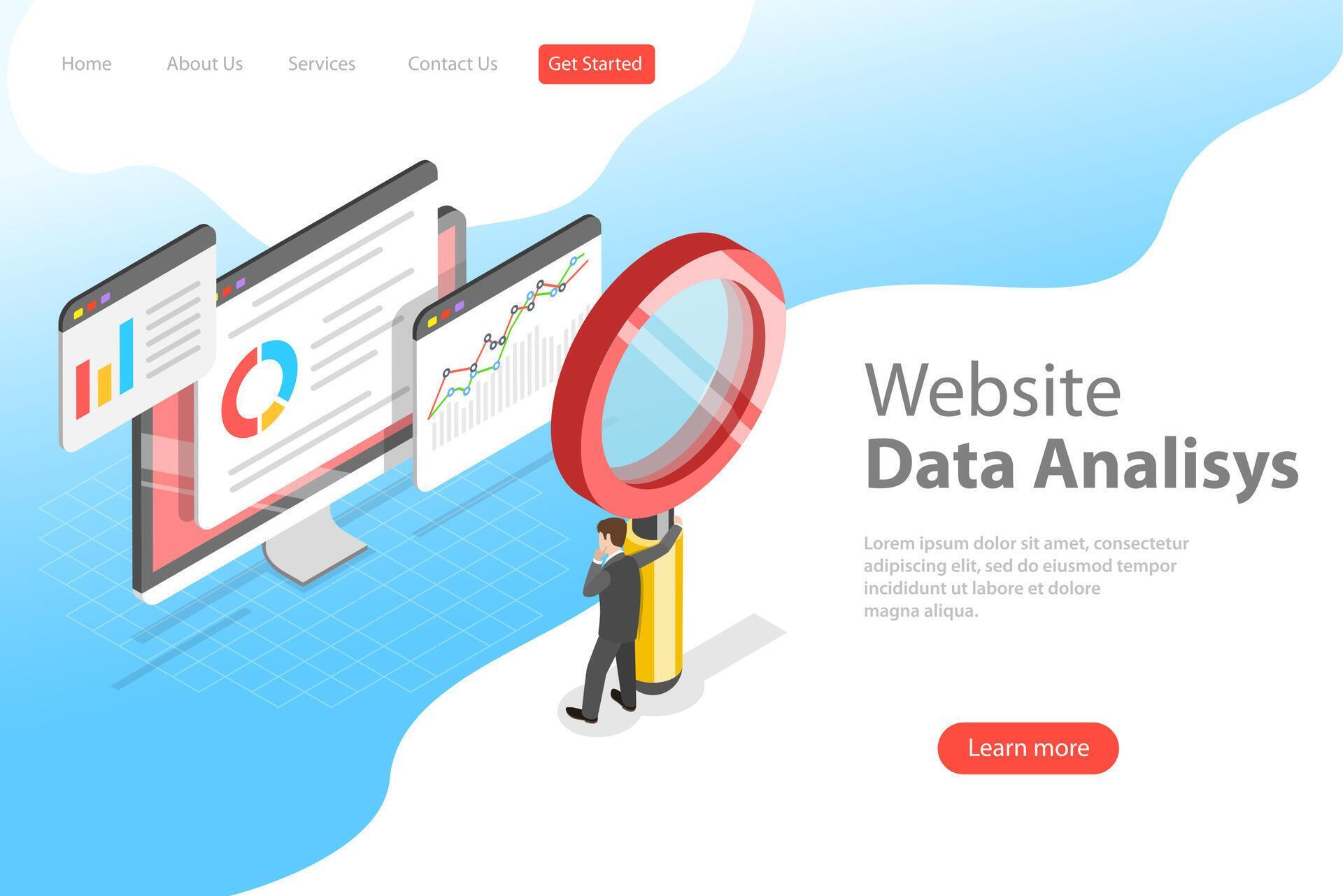 Flat isometric vector landing page template of website data analysis ...