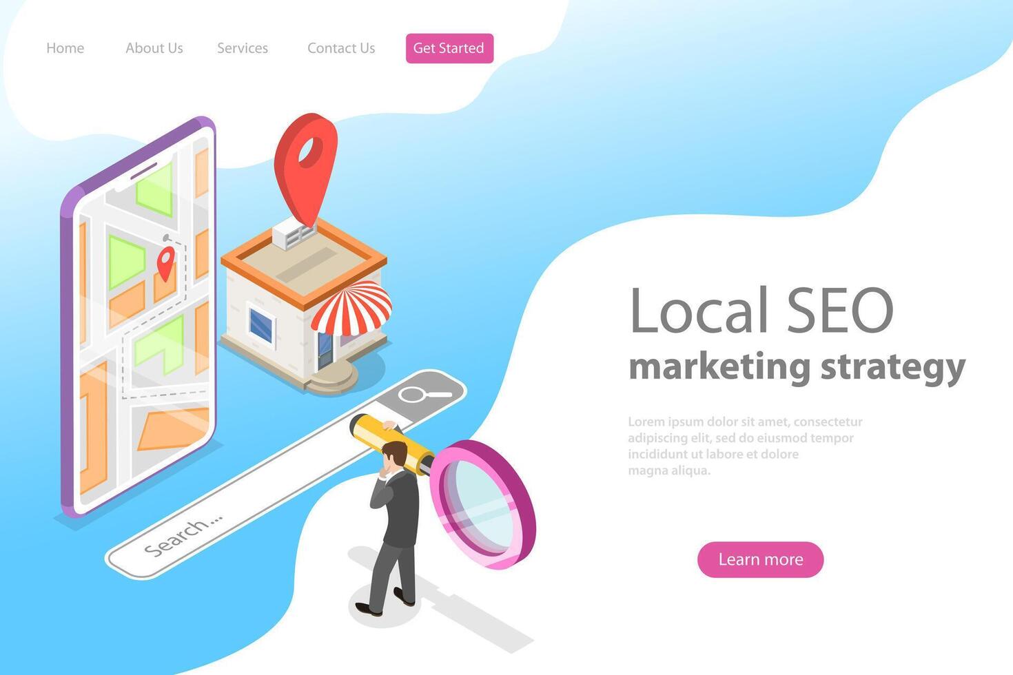Isometric flat vector landing page for local seo, serching store ... Isometric flat vector landing page for local seo, serching store ...