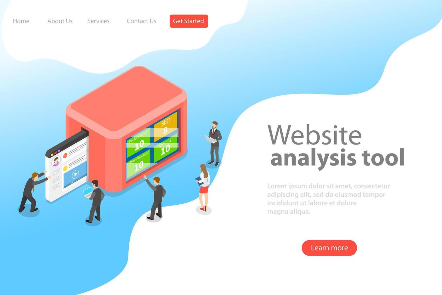 Flat isometric vector landing page template of website data analysis ...