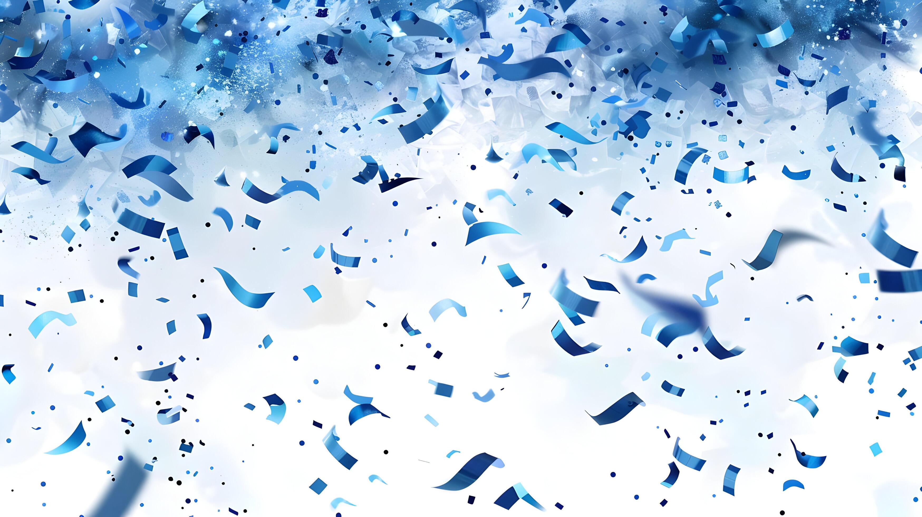 AI generated Blue celebratory confetti on a white background. High-resolution. AI Generative ...