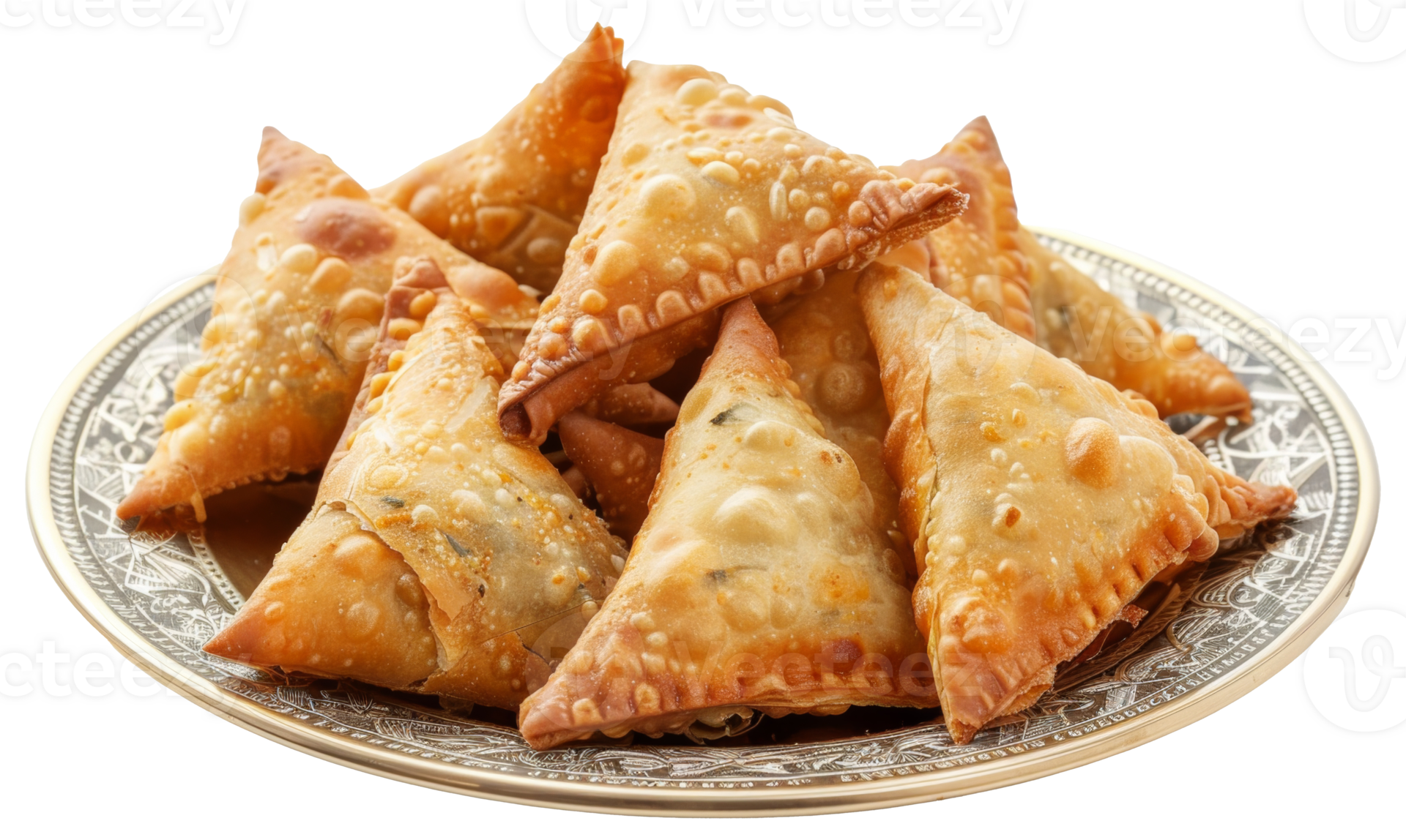 AI generated Golden fried samosas served on a white plate on ...