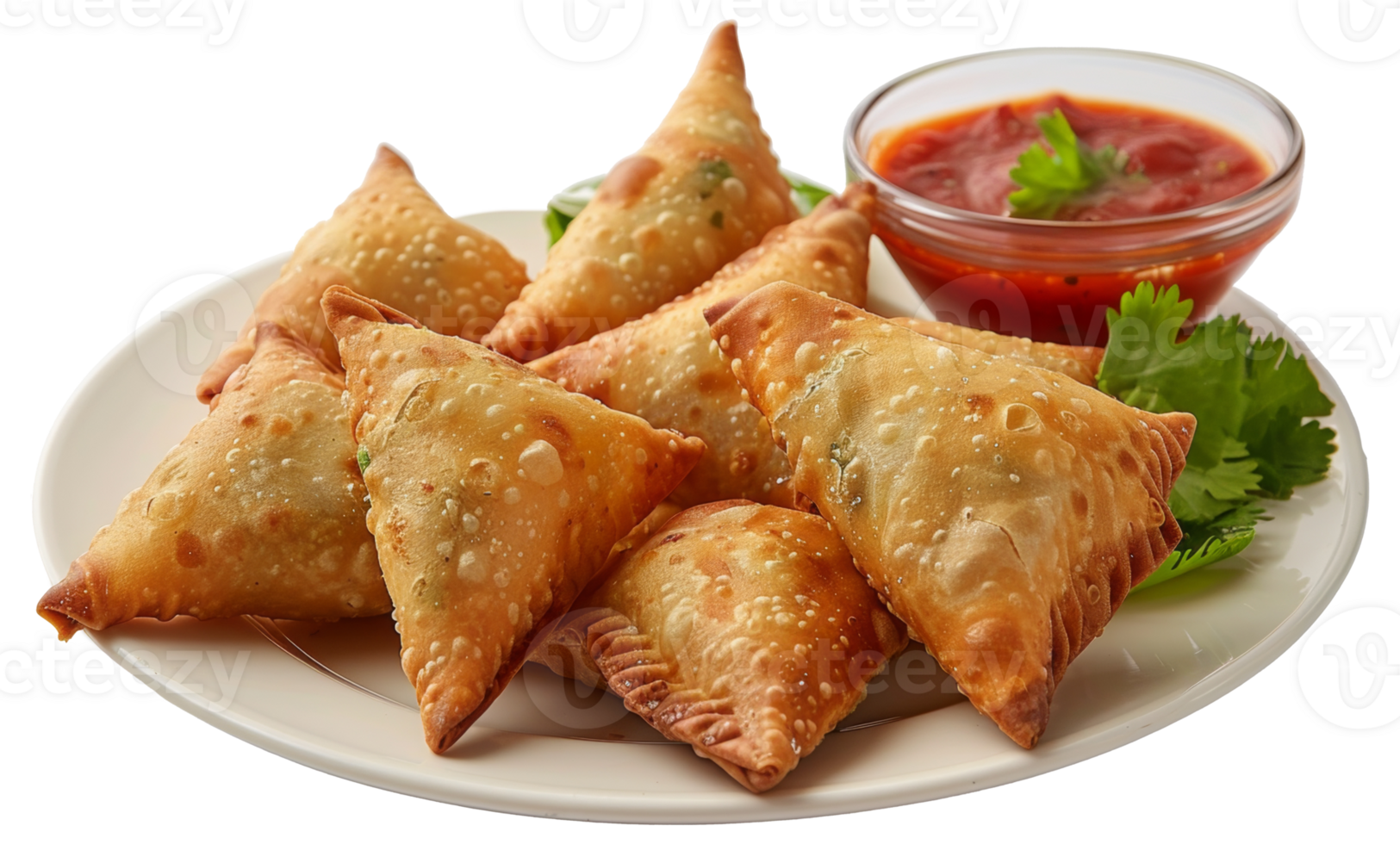 AI generated Crispy samosas with red sauce on transparent background ...