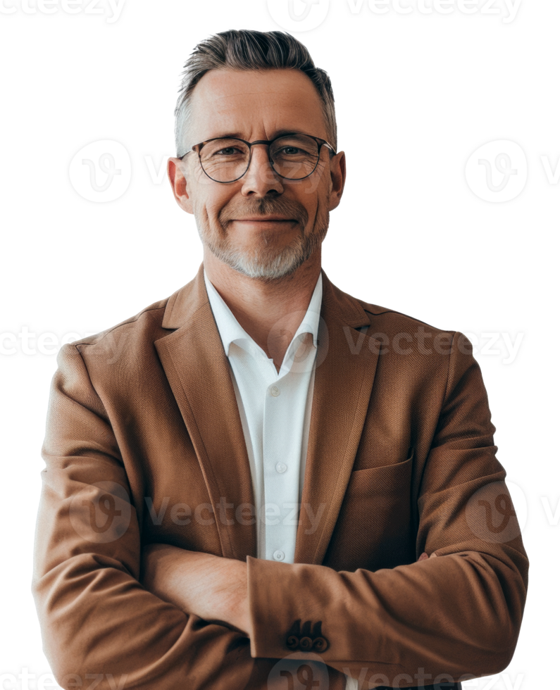 AI generated Professional man in suit with arms crossed on transparent ...