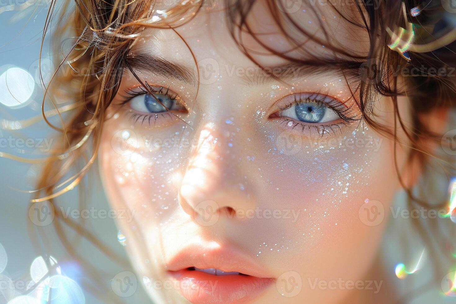 AI generated Close-Up Portrait of a Young Woman With Striking Blue Eyes ...