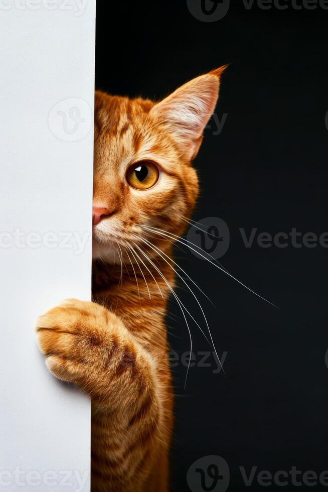 AI generated Playful Orange Tabby Cat Peeking Around the Corner on a Dark Background 41715850 ...