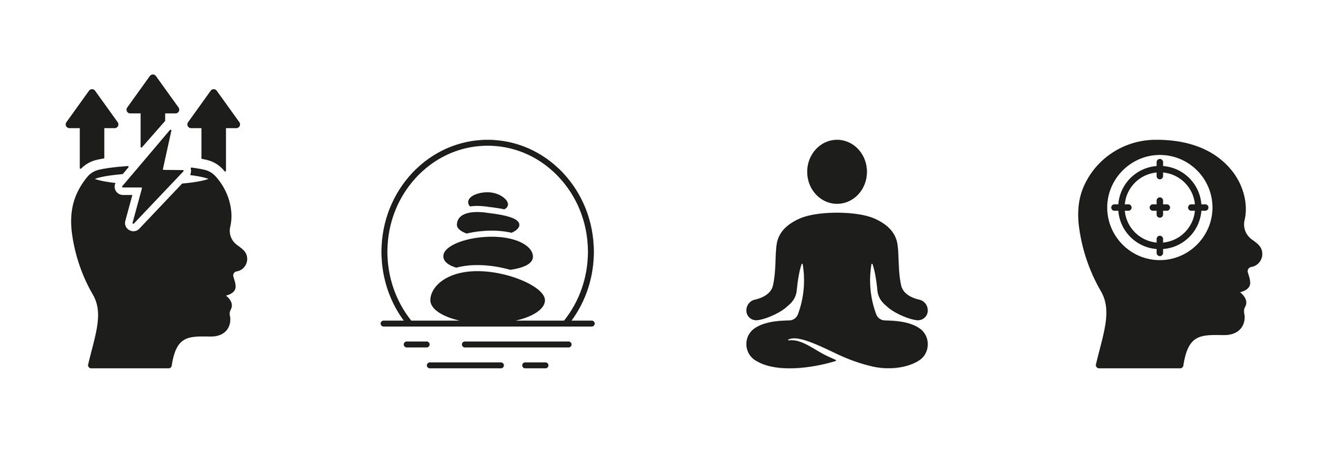 Meditate For Mental Health Silhouette Icon Set. Calm, Relax, Positive ... Meditate For Mental Health Silhouette Icon Set. Calm, Relax, Positive ...