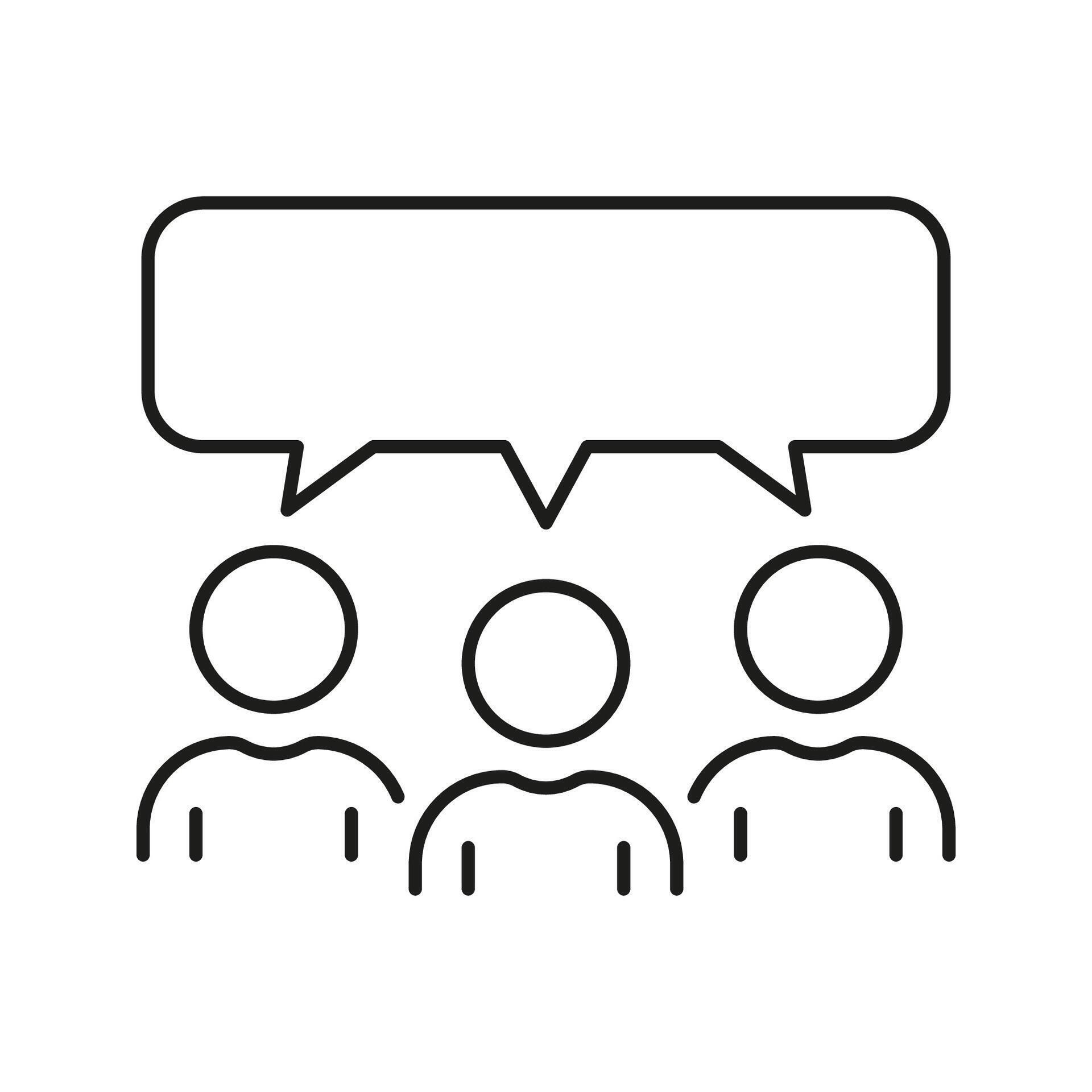 Speech Bubble And Group Of People Line Icon. Team Talk, Discussion Linear Pictogram. Three Men ...