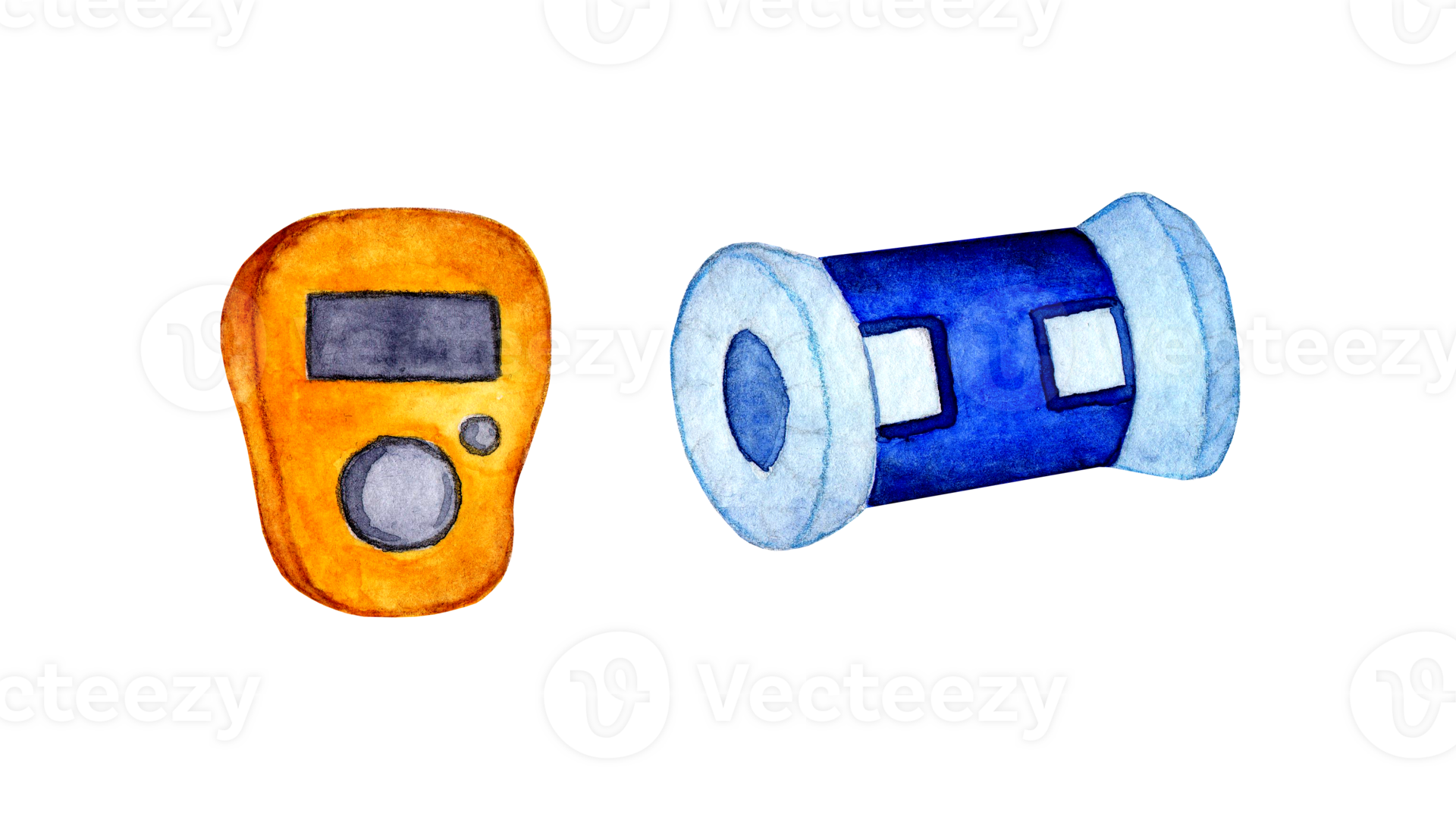Watercolor Illustration Of Blue And Orange Knitting Tools Line Counter