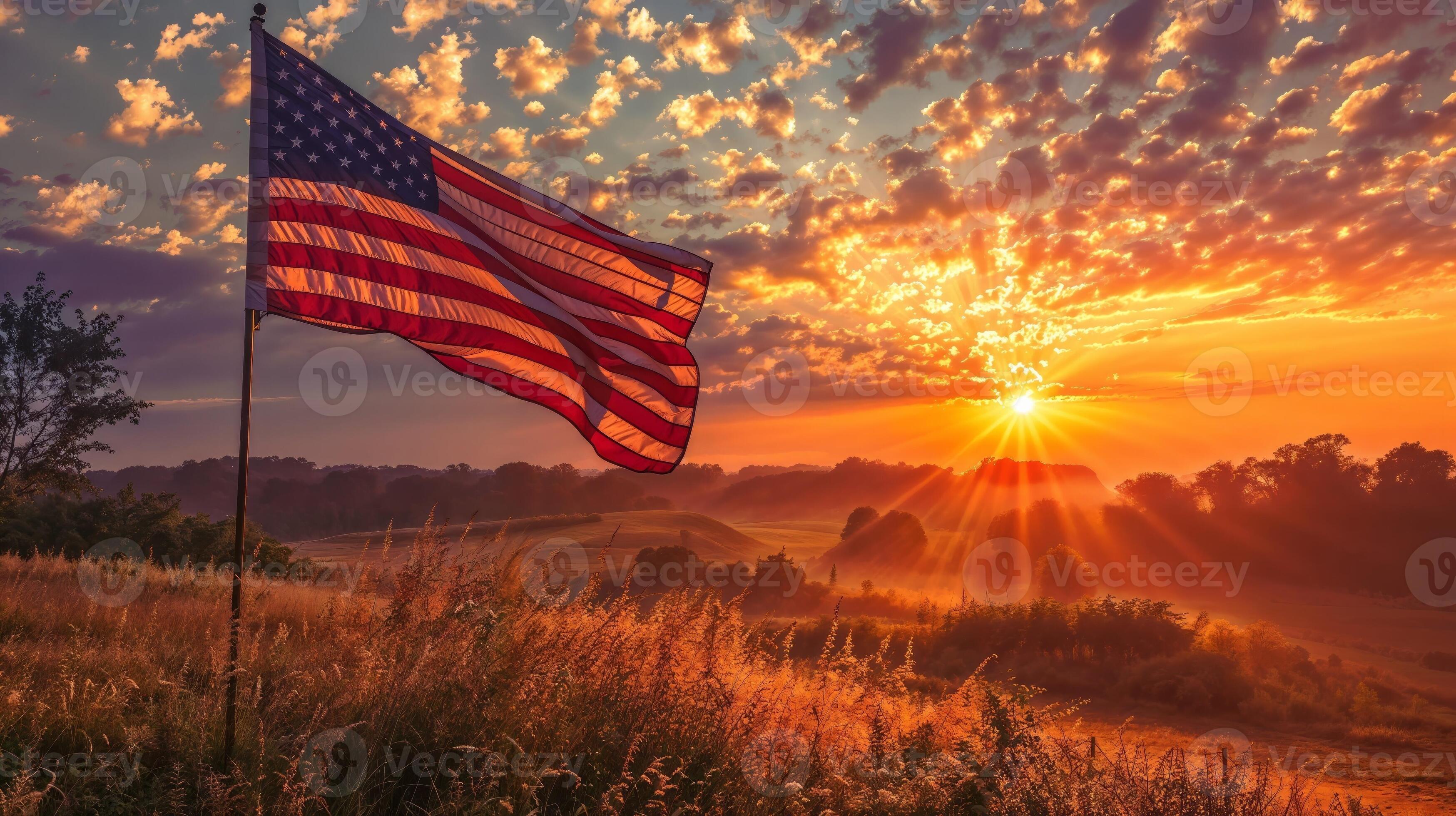 AI generated Majestic american flag at sunset 41734479 Stock Photo at ...