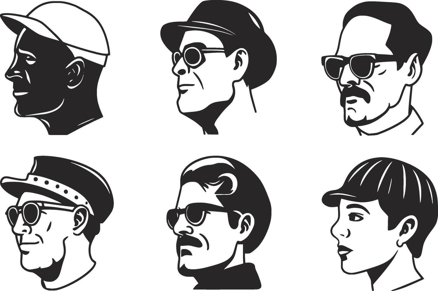 Set Of Men Characters Head With Hats And Glasses Vector Illustration 41753510 Vector Art At Vecteezy