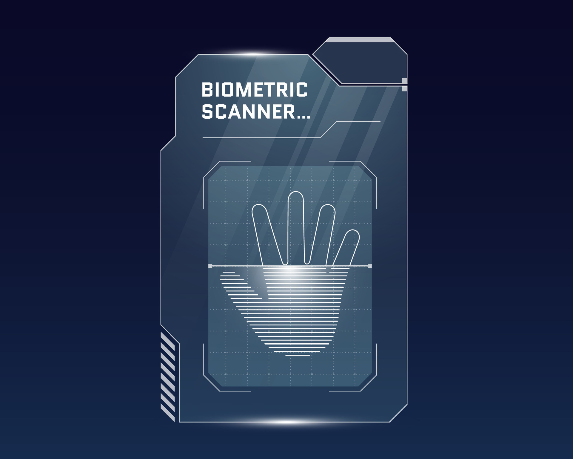 HUD digital futuristic user palm scan interface panel. High tech ...