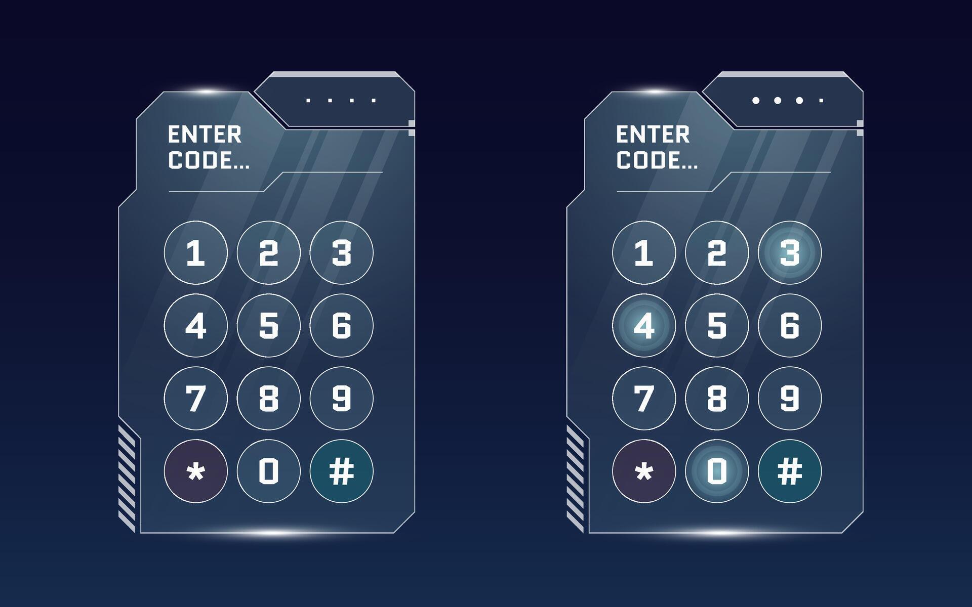 HUD digital futuristic user interface PIN code entry panel set. Sci Fi ... HUD digital futuristic user interface PIN code entry panel set. Sci Fi ...