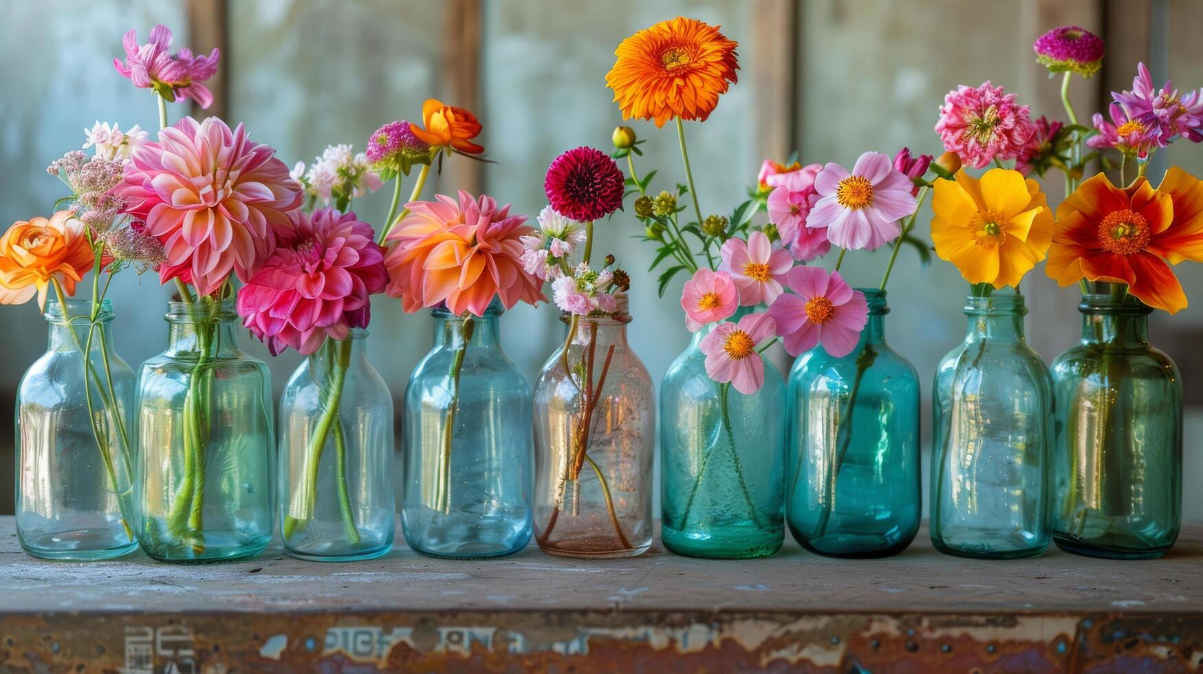 AI generated Colorful Vases With Flowers in a Row 41767971 Stock Photo ...