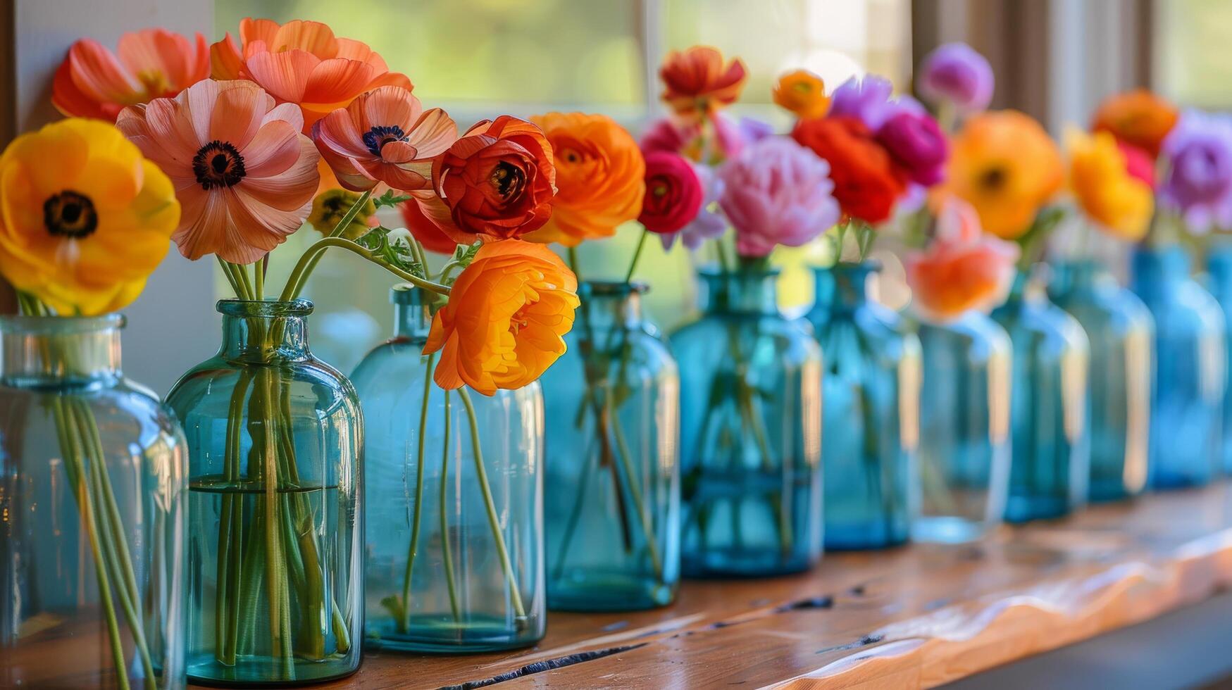 AI generated Colorful Vases With Flowers in a Row 41768112 Stock Photo ...