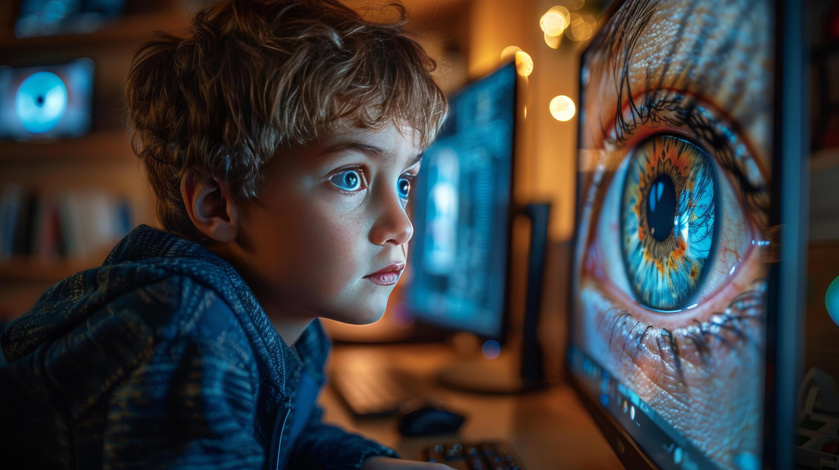 AI generated Young Boy Looking at Computer Screen 41768167 Stock Photo ...