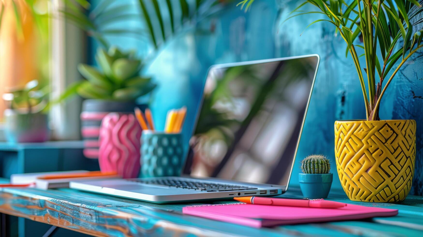 AI generated Laptop Computer on Wooden Desk 41768626 Stock Photo at ...