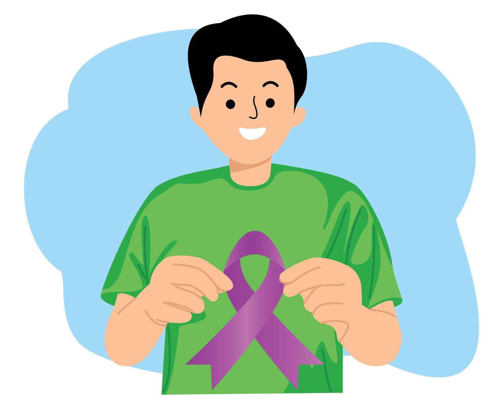Young Man Hold Ribbon Respect To World Cancer Day Or Awareness Ribbons
