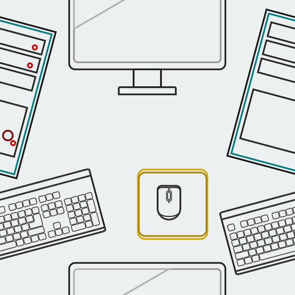 Editable Outline Style Computer Peripherals Vector Illustration Seamless Pattern for Creating ...