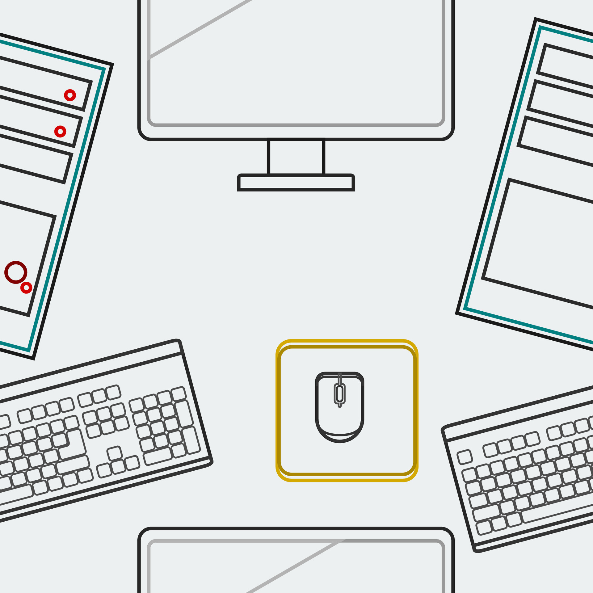 Editable Outline Style Computer Peripherals Vector Illustration Seamless Pattern for Creating ...