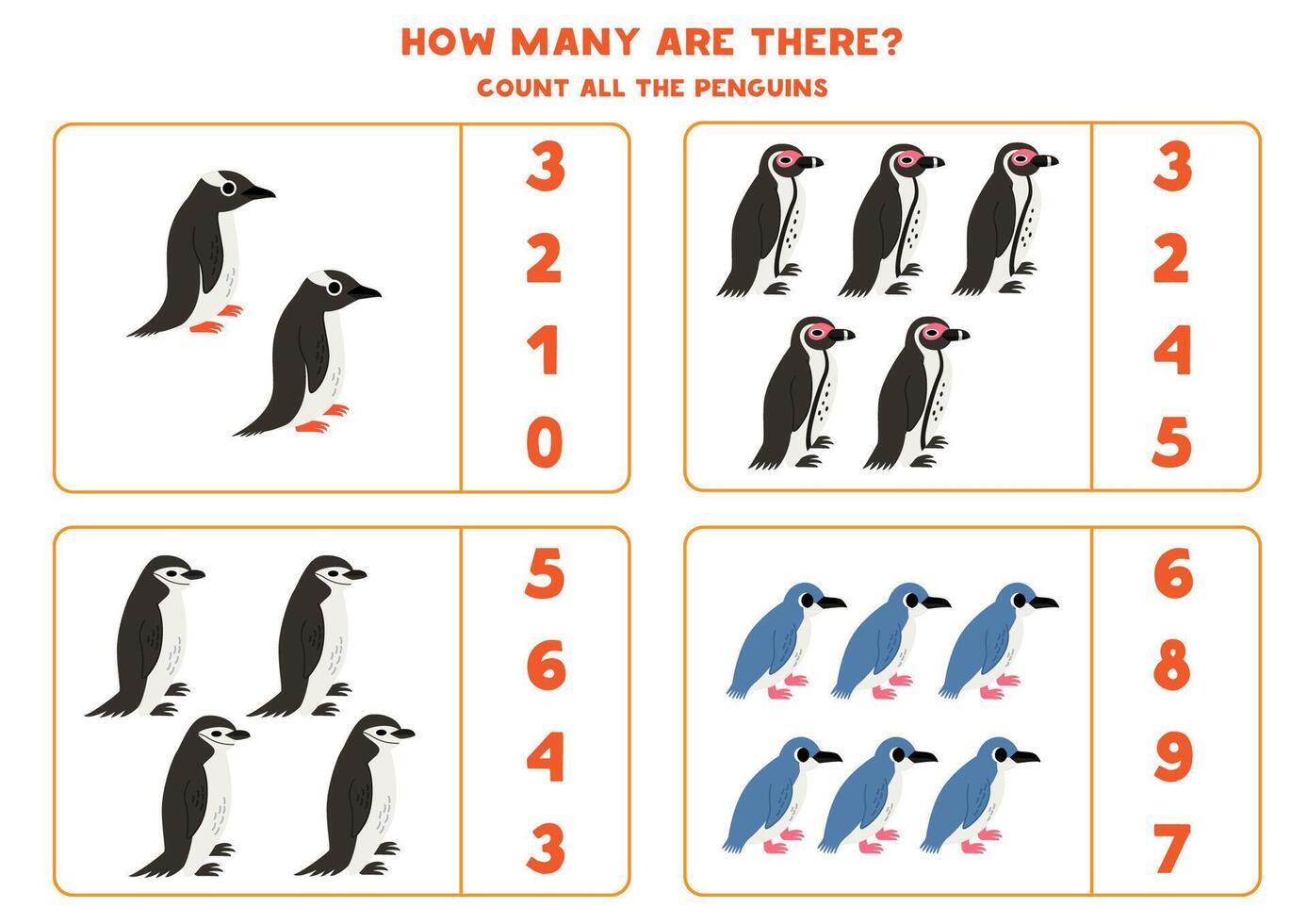 Count all penguins and circle the correct answers. 41855495 Vector Art ...
