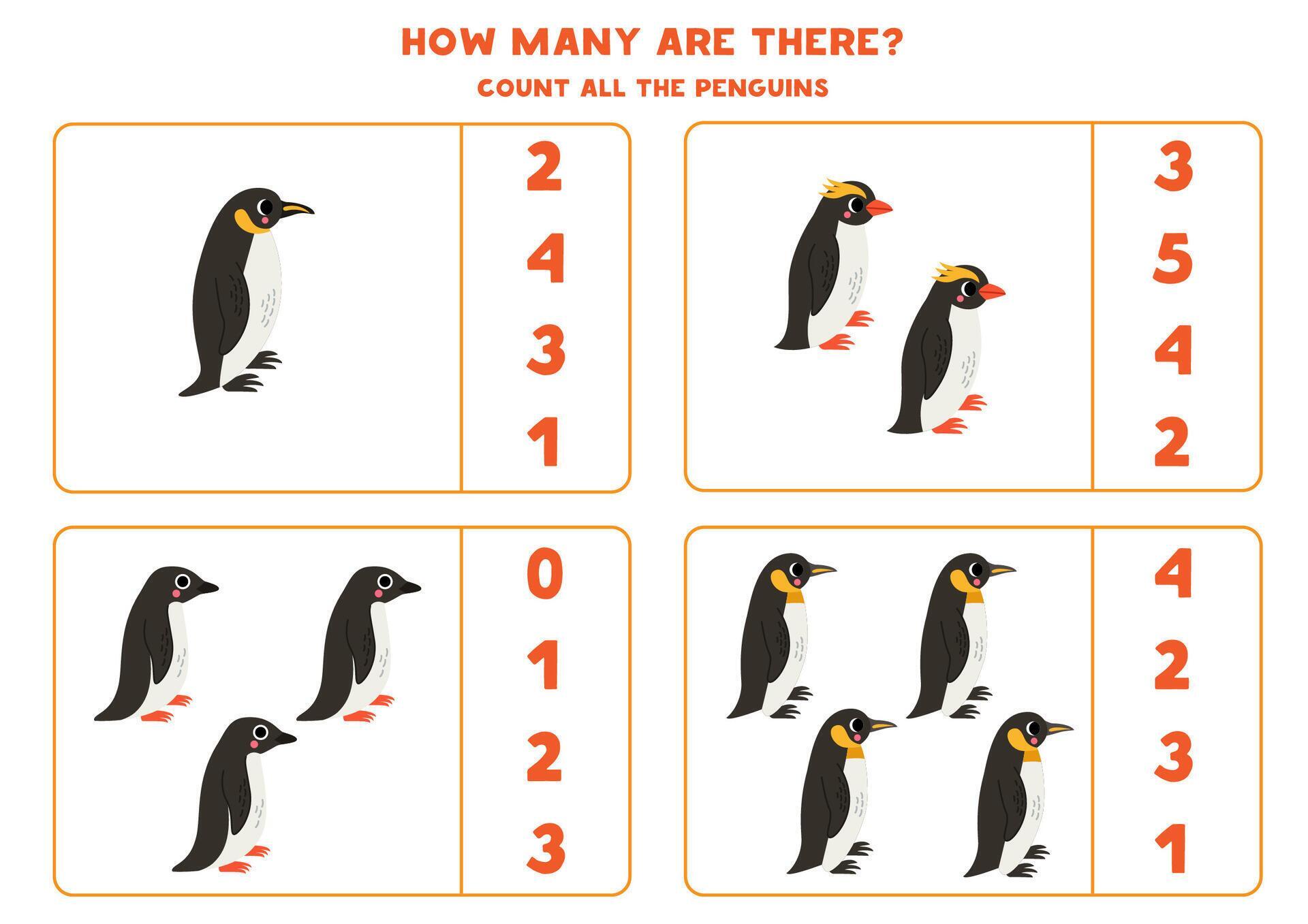 Count all penguins and circle the correct answers. 41855583 Vector Art ...